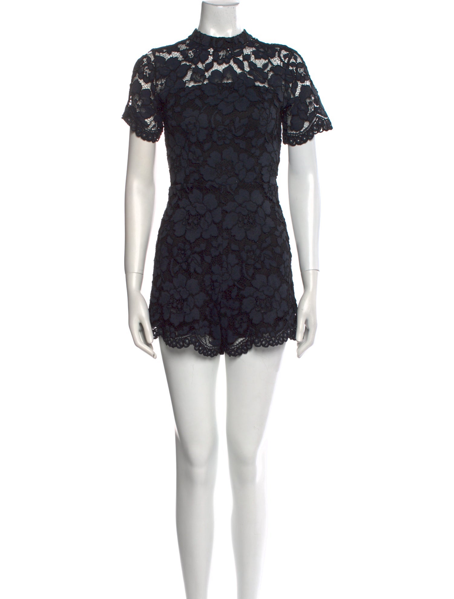 Alexis Lace Pattern Mock Neck Romper w/ Tags - Black, 12.75" Rise ...