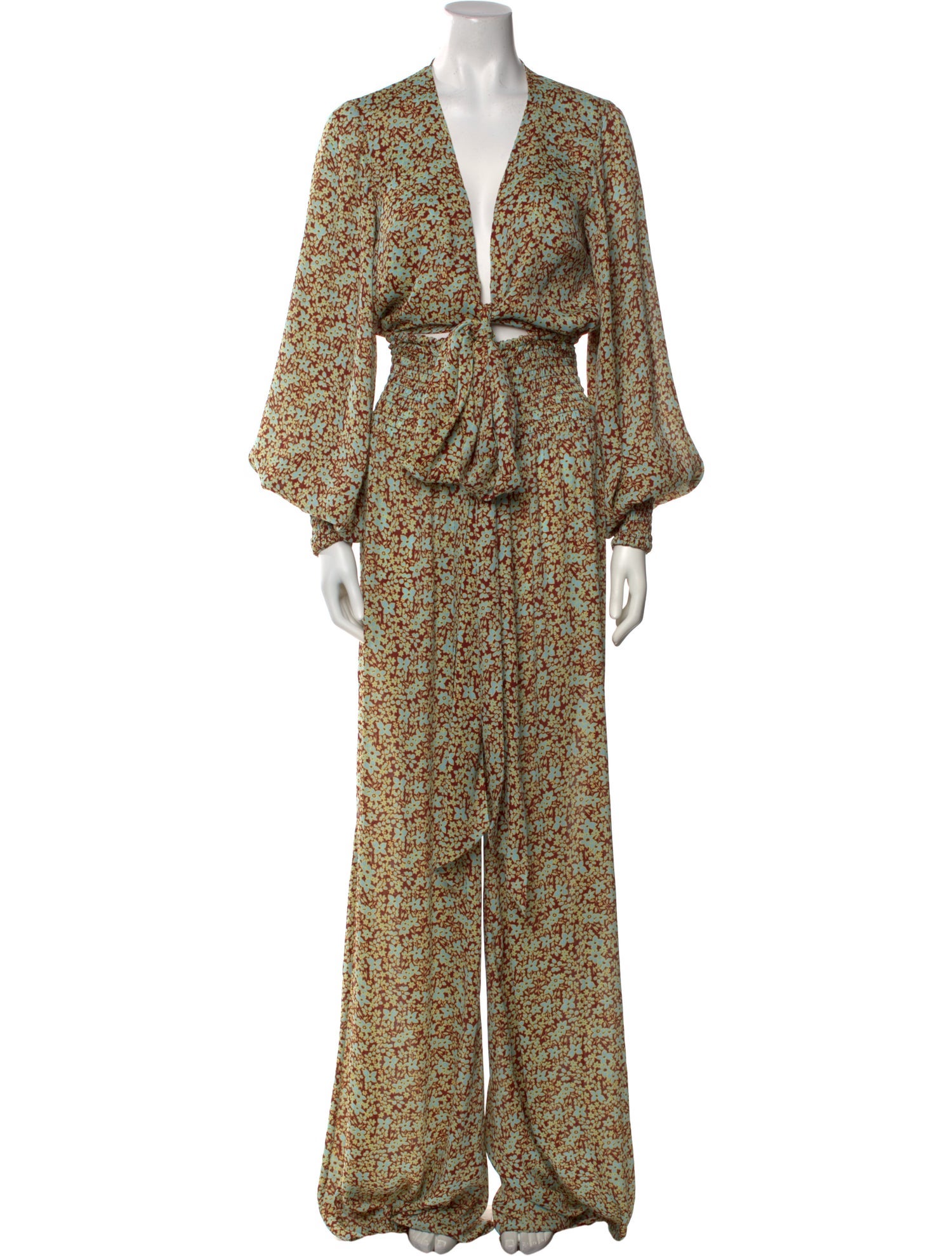 Alexis Floral Print Plunge Neckline Jumpsuit - Blue, 16" Rise Jumpsuits ...