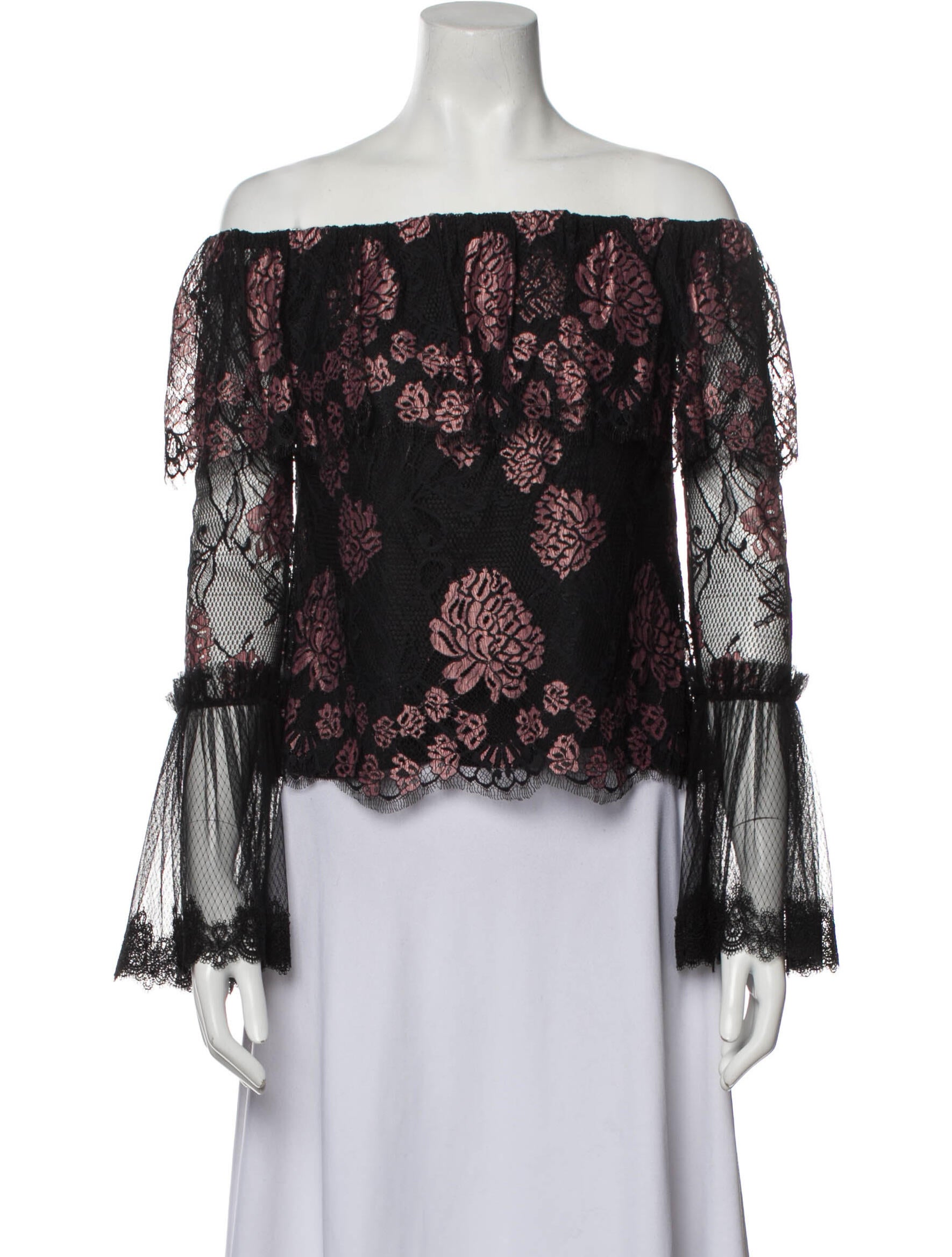 Alexis Lace Pattern Off-The-Shoulder Blouse - Black Tops, Clothing ...