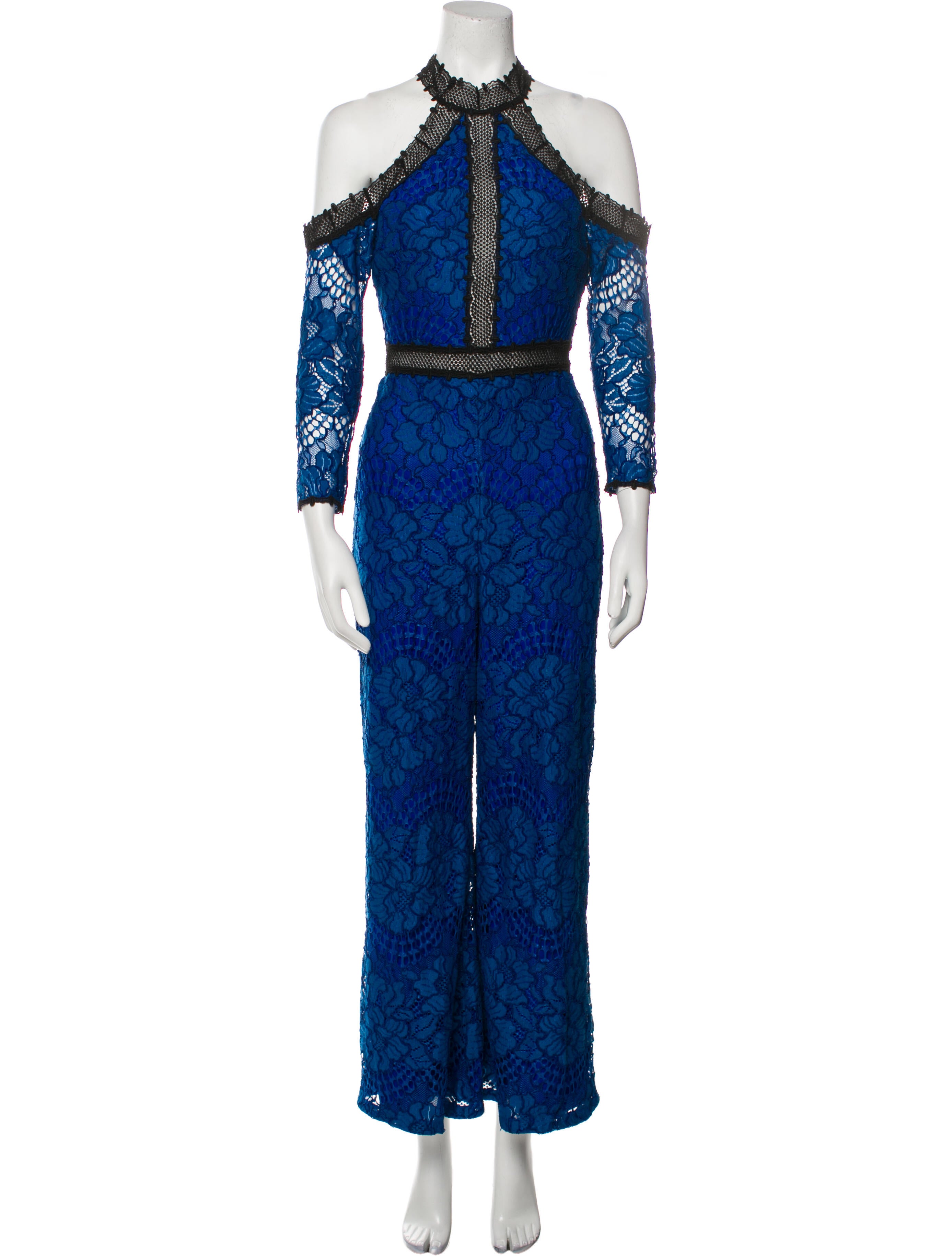 Alexis Lace Pattern Mock Neck Jumpsuit - Blue, 11" Rise Jumpsuits and ...