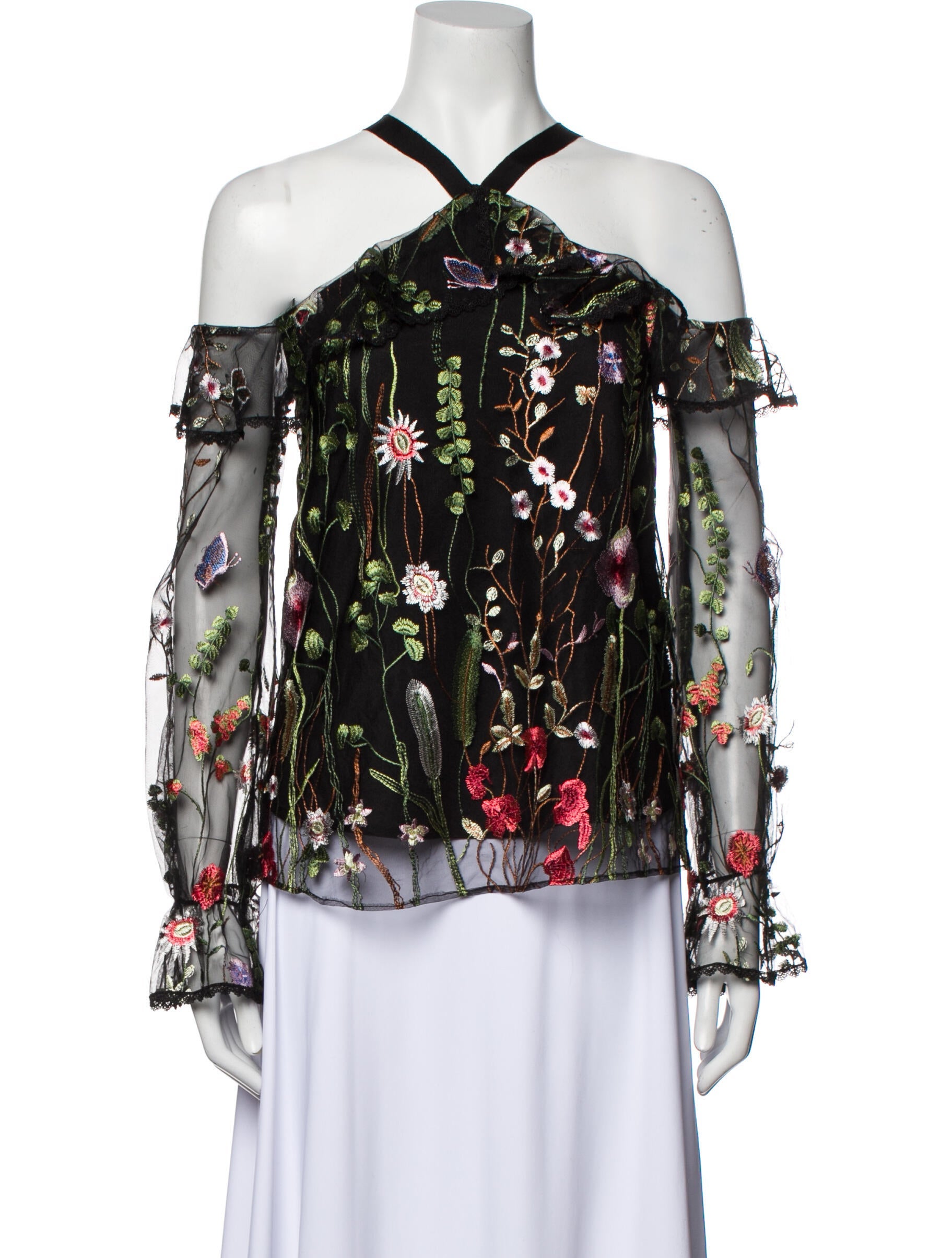 Alexis Floral Print Off-The-Shoulder Blouse - Black Tops, Clothing ...