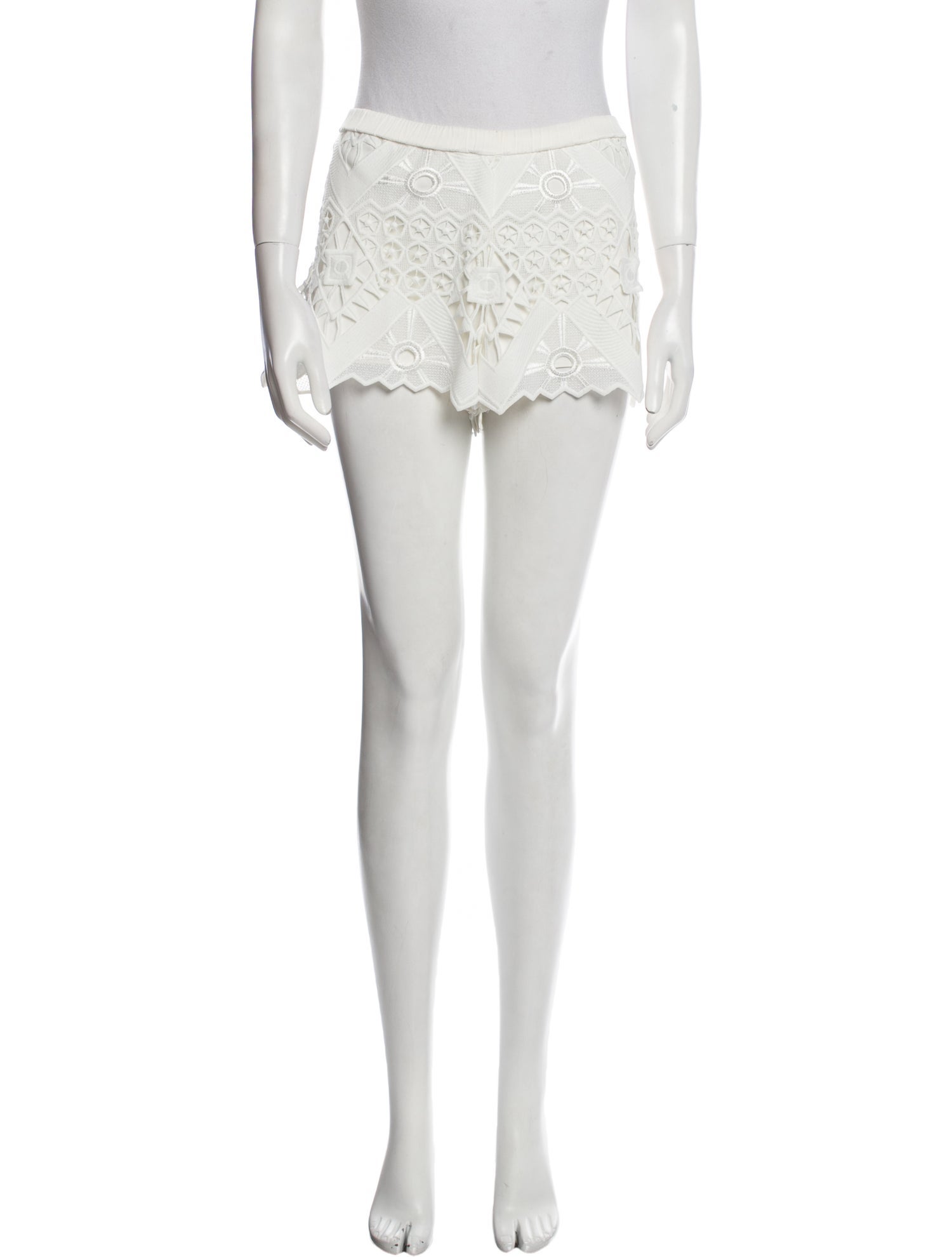 Alexis Lace Pattern Mini Shorts - White, 10.25" Rise Shorts, Clothing ...