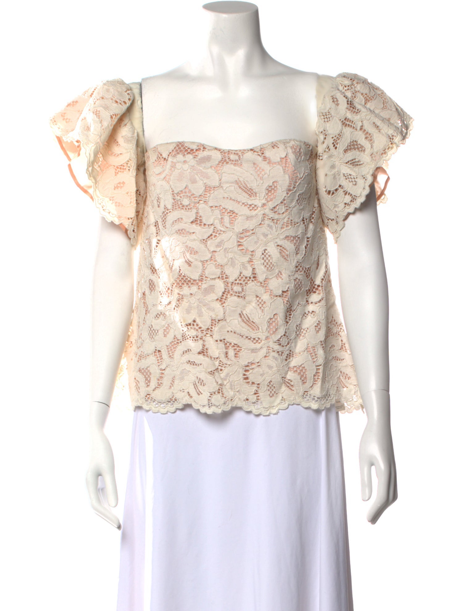 Alexis Lace Pattern Square Neckline Blouse - Neutrals Tops, Clothing ...