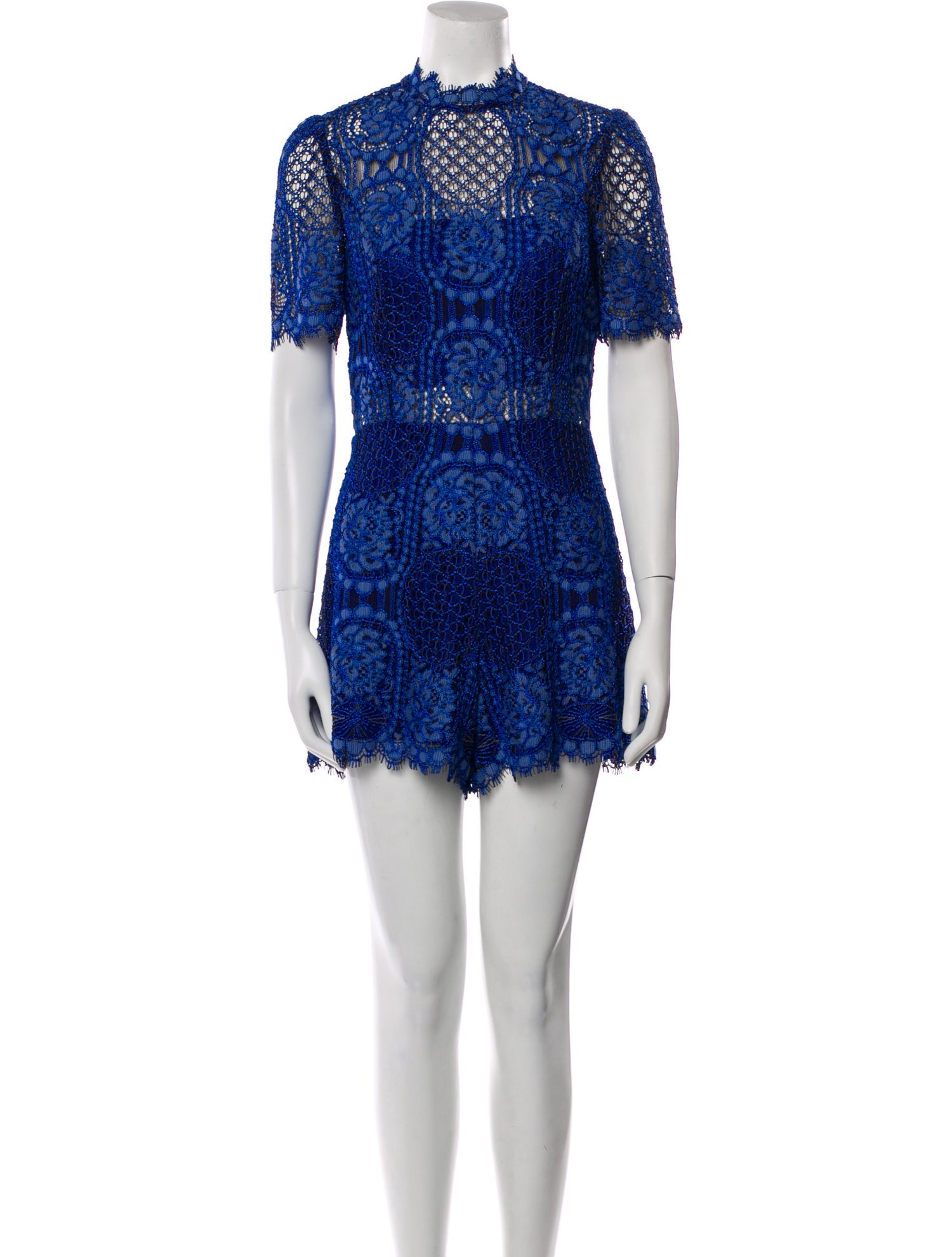 Alexis Lace Pattern Crew Neck Romper - Blue, 14" Rise Jumpsuits and ...