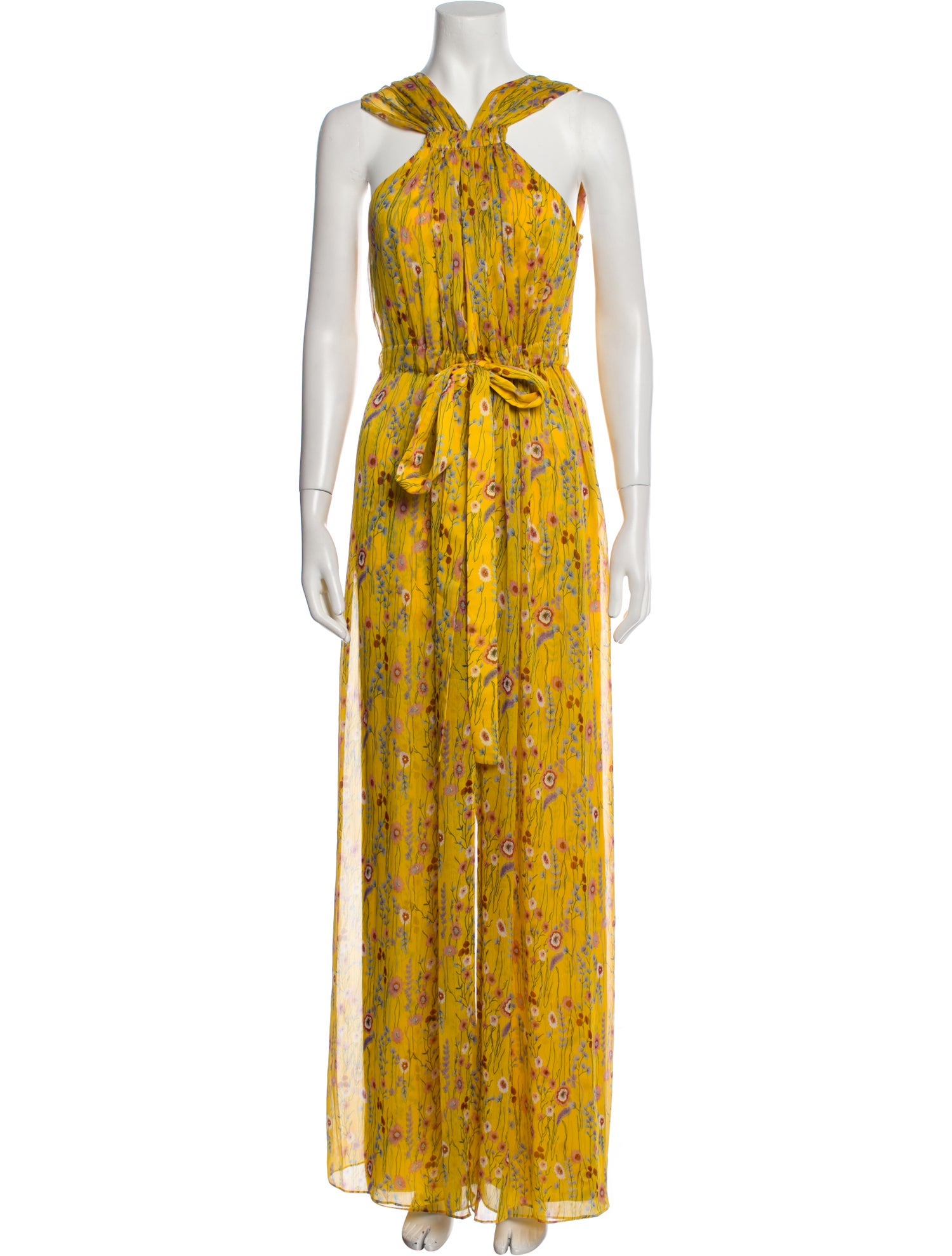 Alexis Floral Print Cowl Neck Jumpsuit - Yellow, 12.25" Rise Jumpsuits ...