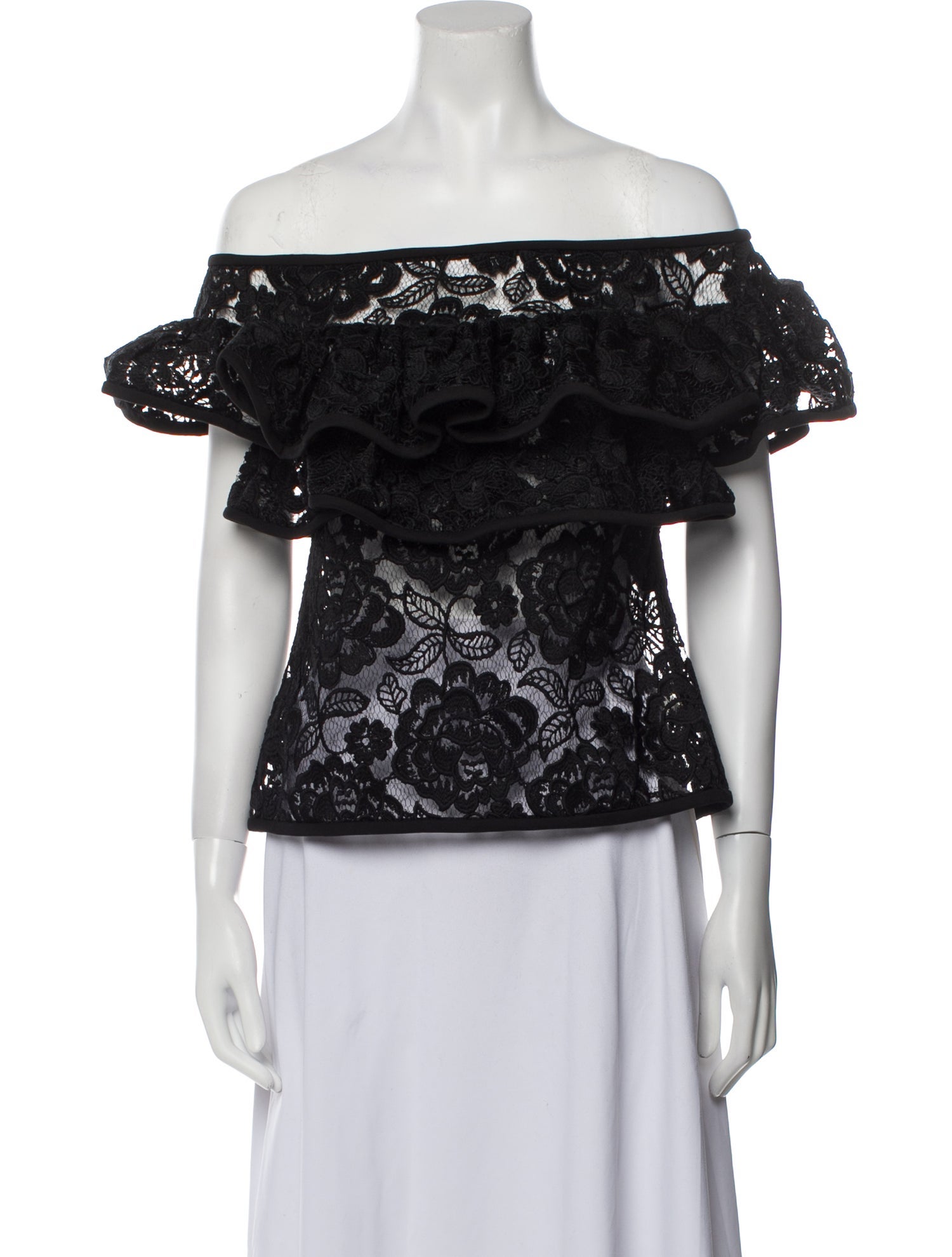 Alexis Lace Pattern Off-The-Shoulder Blouse - Black Tops, Clothing ...