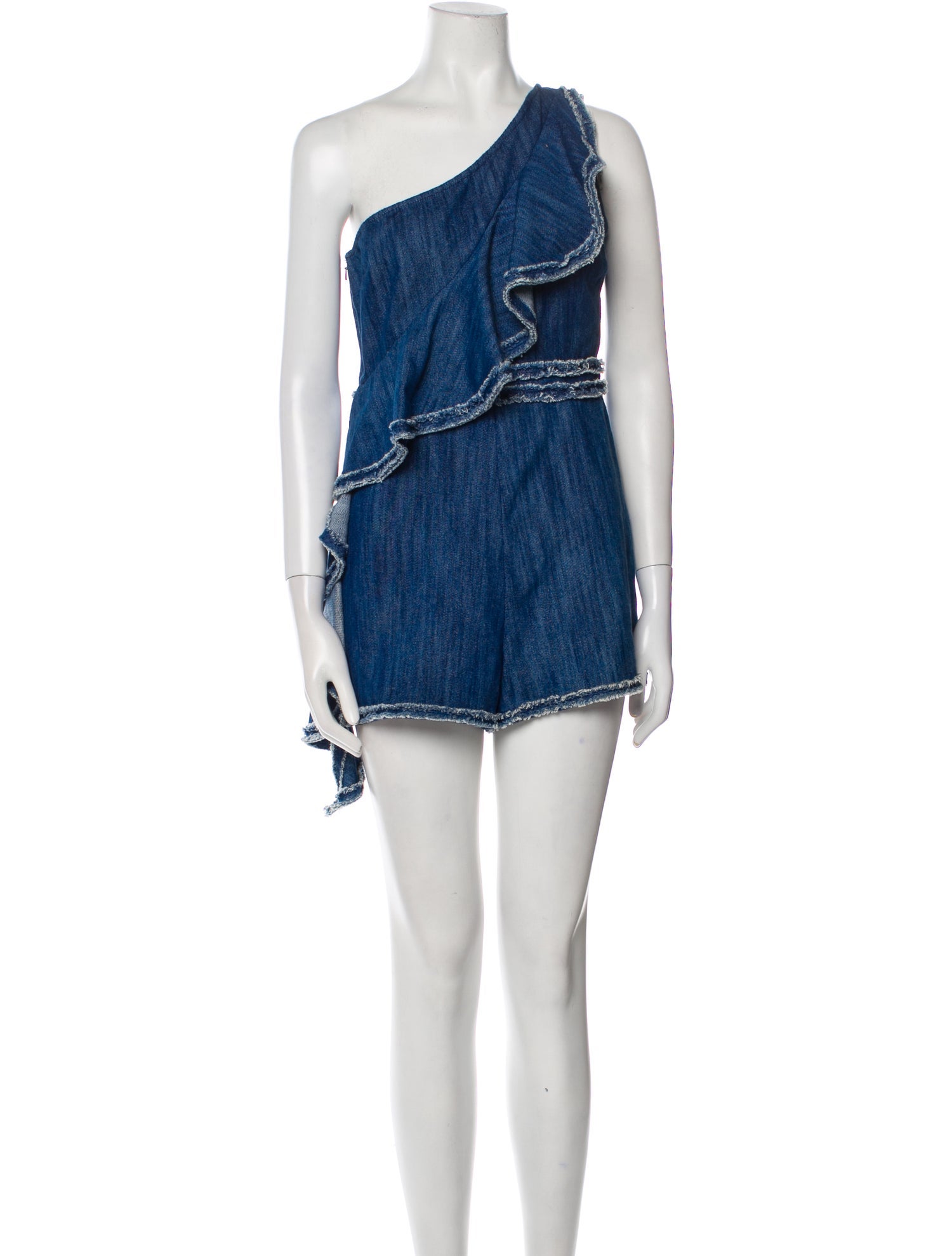 Alexis One-Shoulder Romper - Blue, 15.5" Rise Jumpsuits and Rompers ...