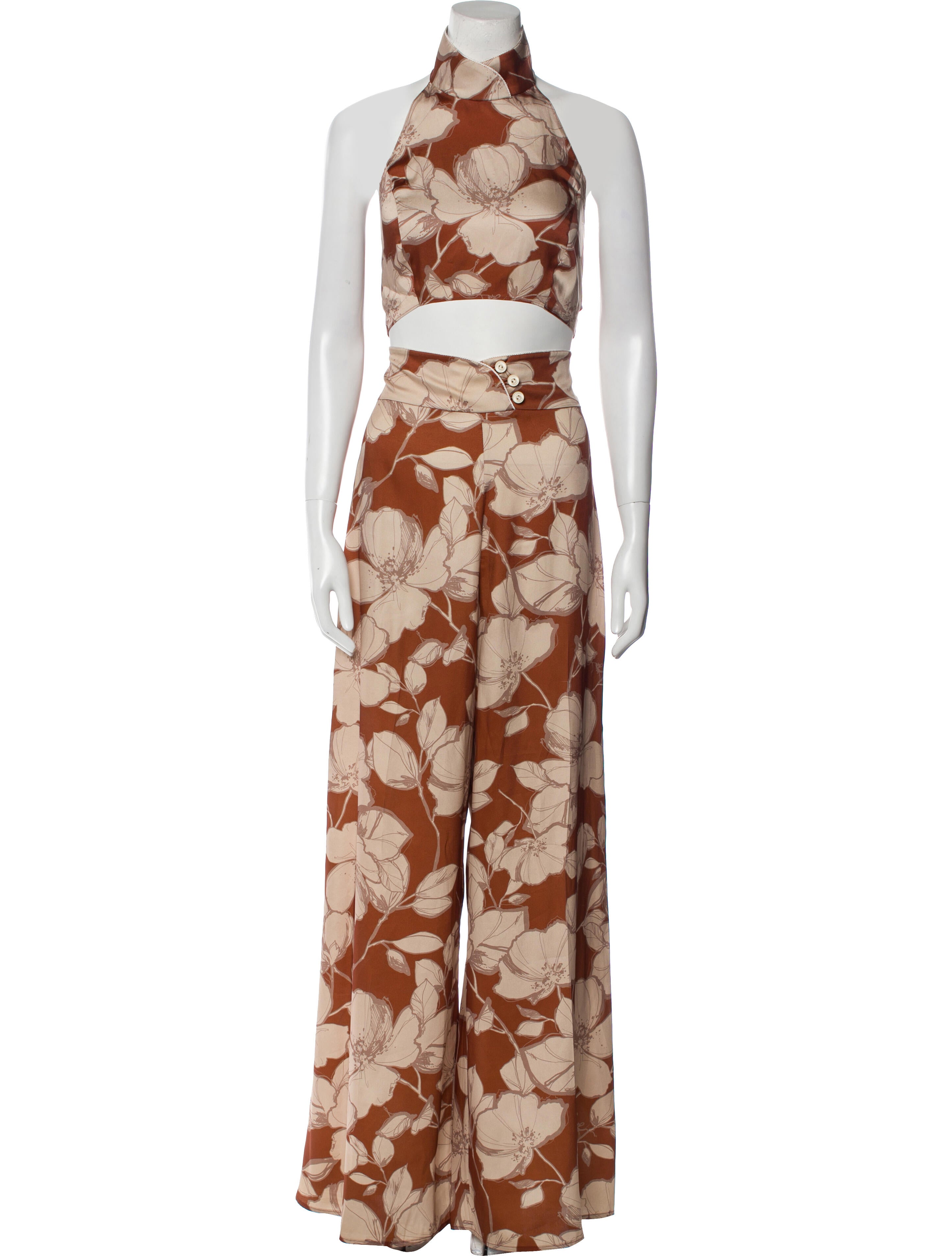 Alexis Printed Pant Set - Brown, 14.25" Rise Suits and Sets, Clothing ...