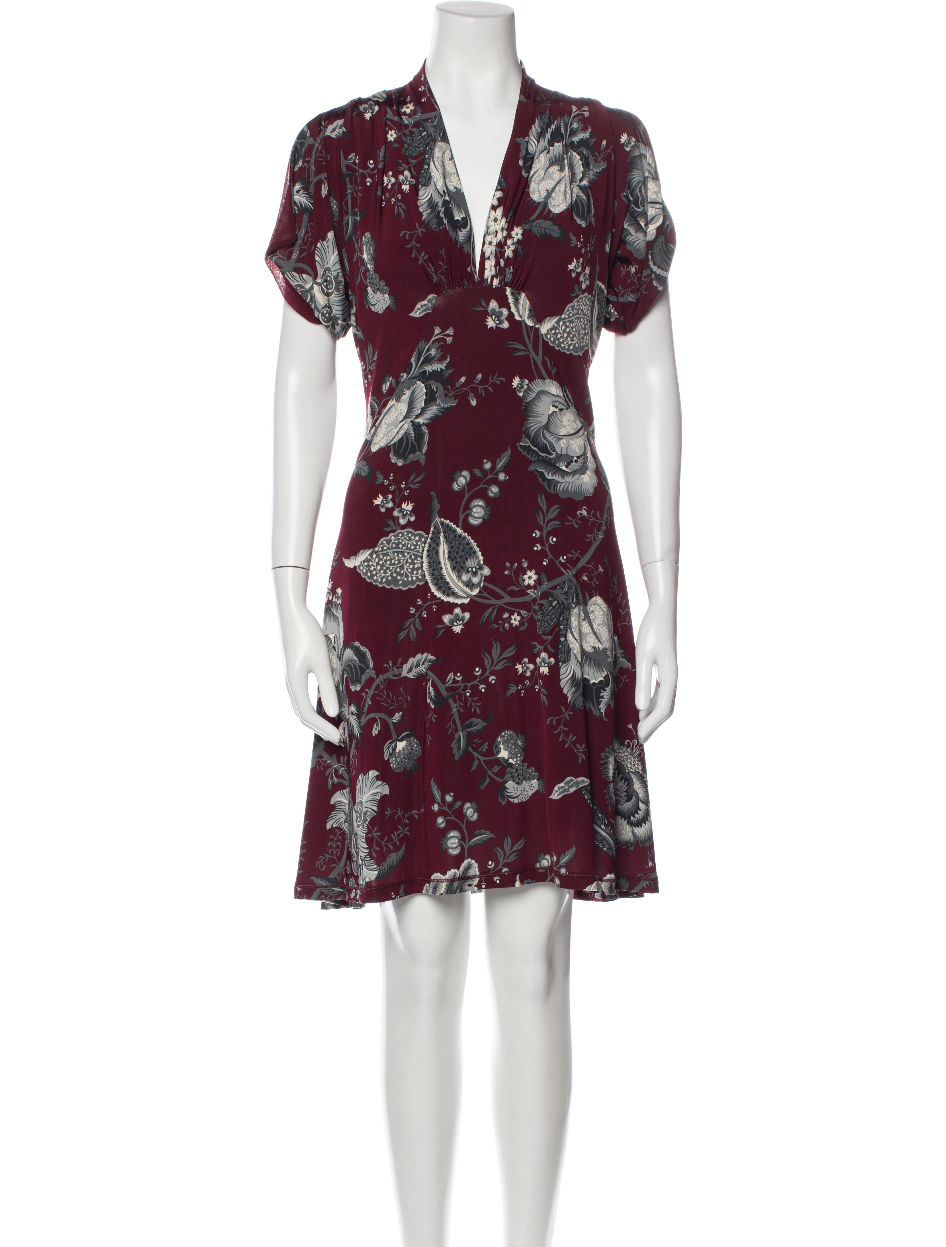 Fuzzi Floral Print Mini Dress - Burgundy Dresses, Clothing - WF325019 ...
