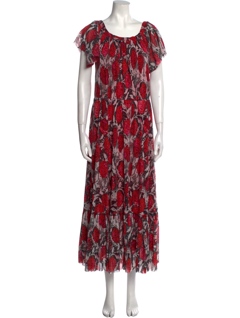Fuzzi Floral Print Long Dress - Red Dresses, Clothing - WF327096 | The ...