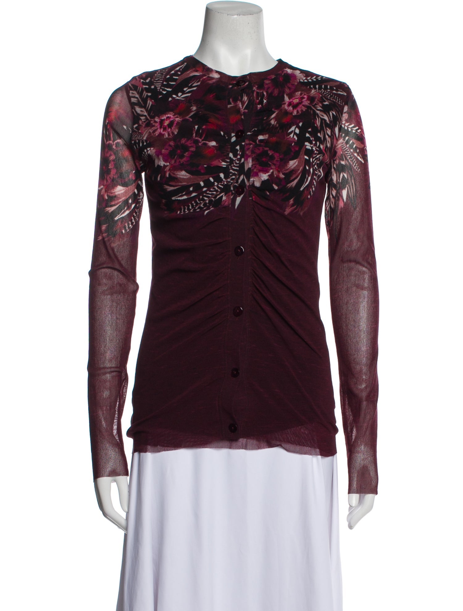 Fuzzi Printed Crew Neck Top - Burgundy Tops, Clothing - WF327976 | The RealReal