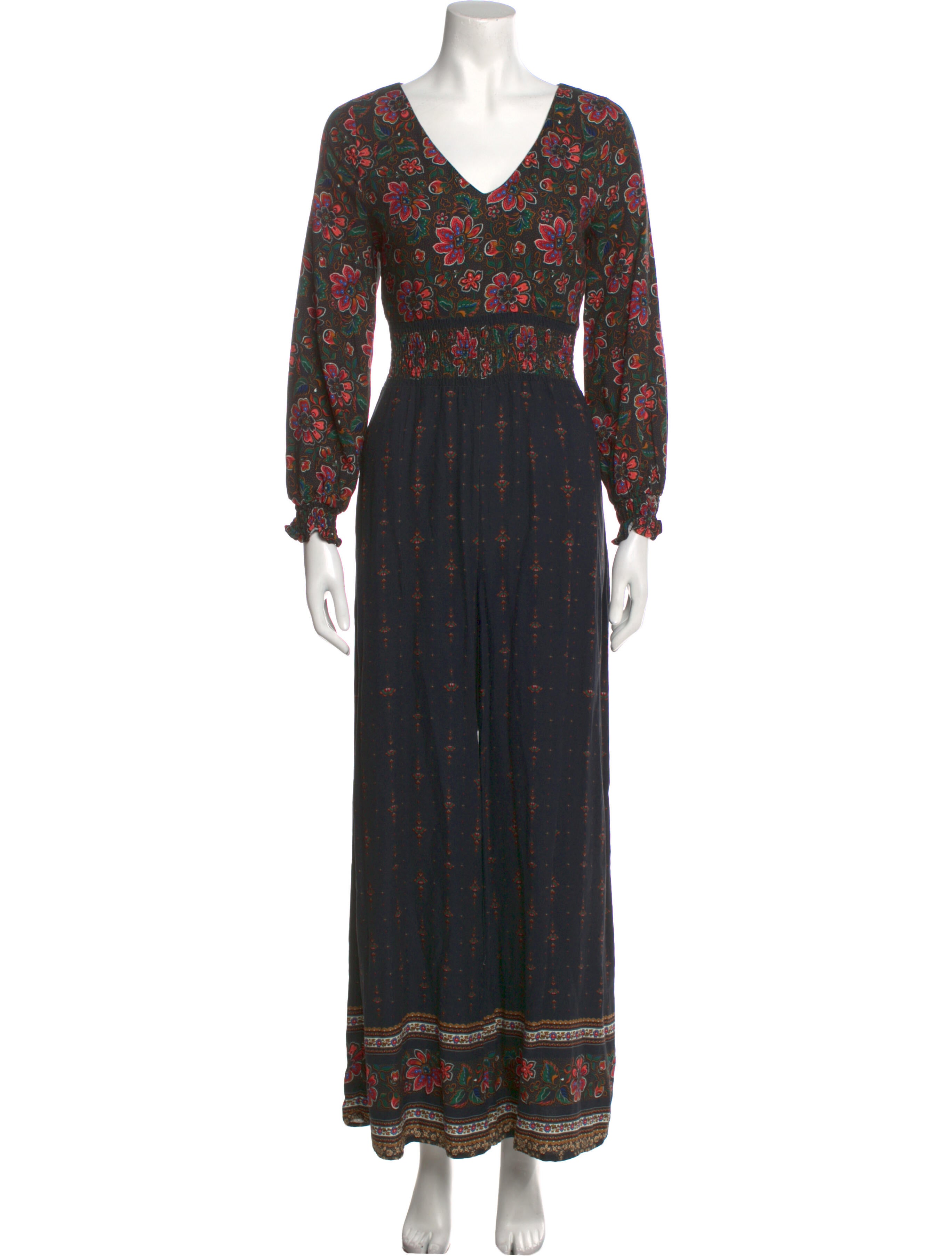 Farm Rio Floral Print V-Neck Jumpsuit - Blue, 12.75" Rise Jumpsuits and ...