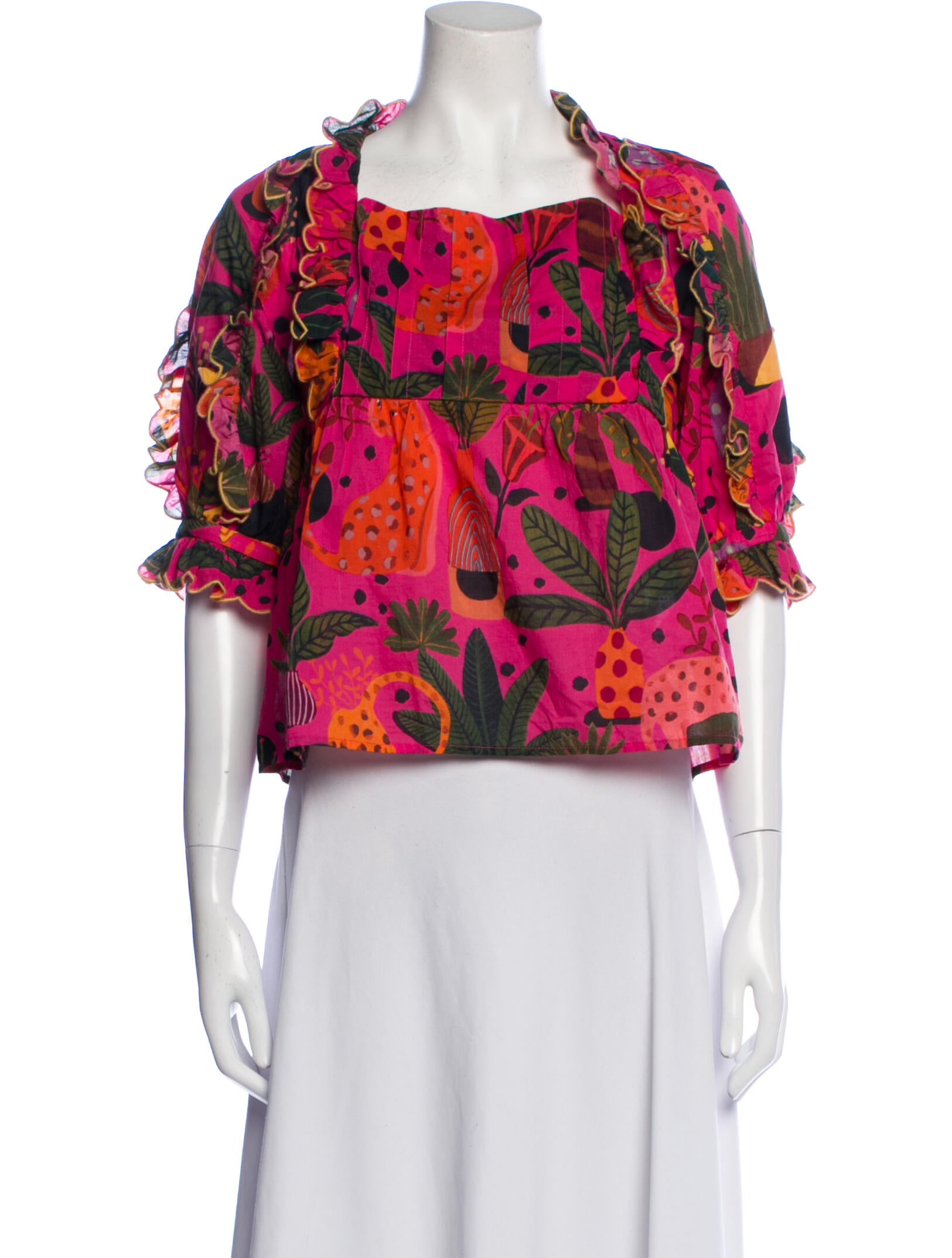 Farm Rio Floral Print Square Neckline Crop Top - Pink Tops, Clothing ...