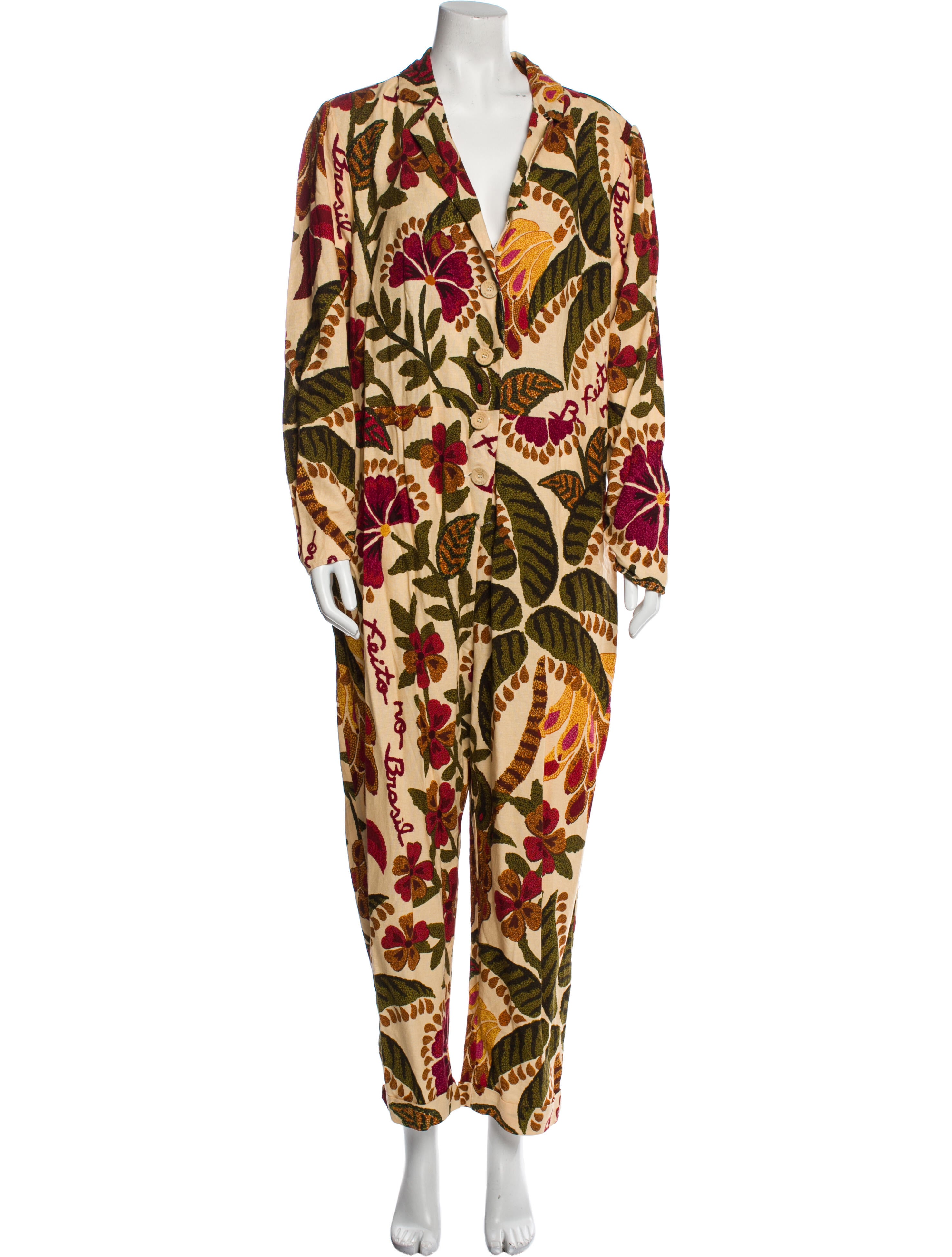 Farm Rio Floral Print Jumpsuit - Green, 13.5" Rise Jumpsuits and ...
