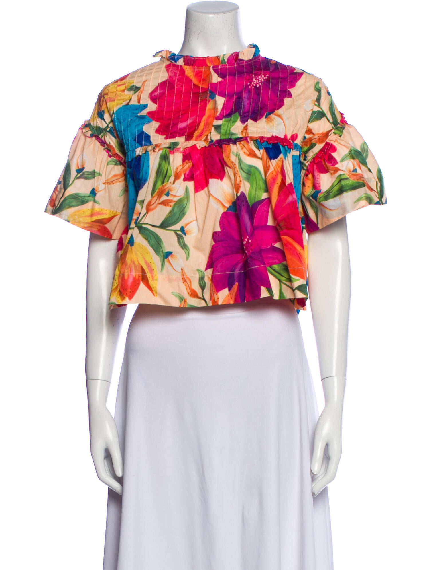 Farm Rio Floral Print Mock Neck Crop Top - Orange Tops, Clothing ...