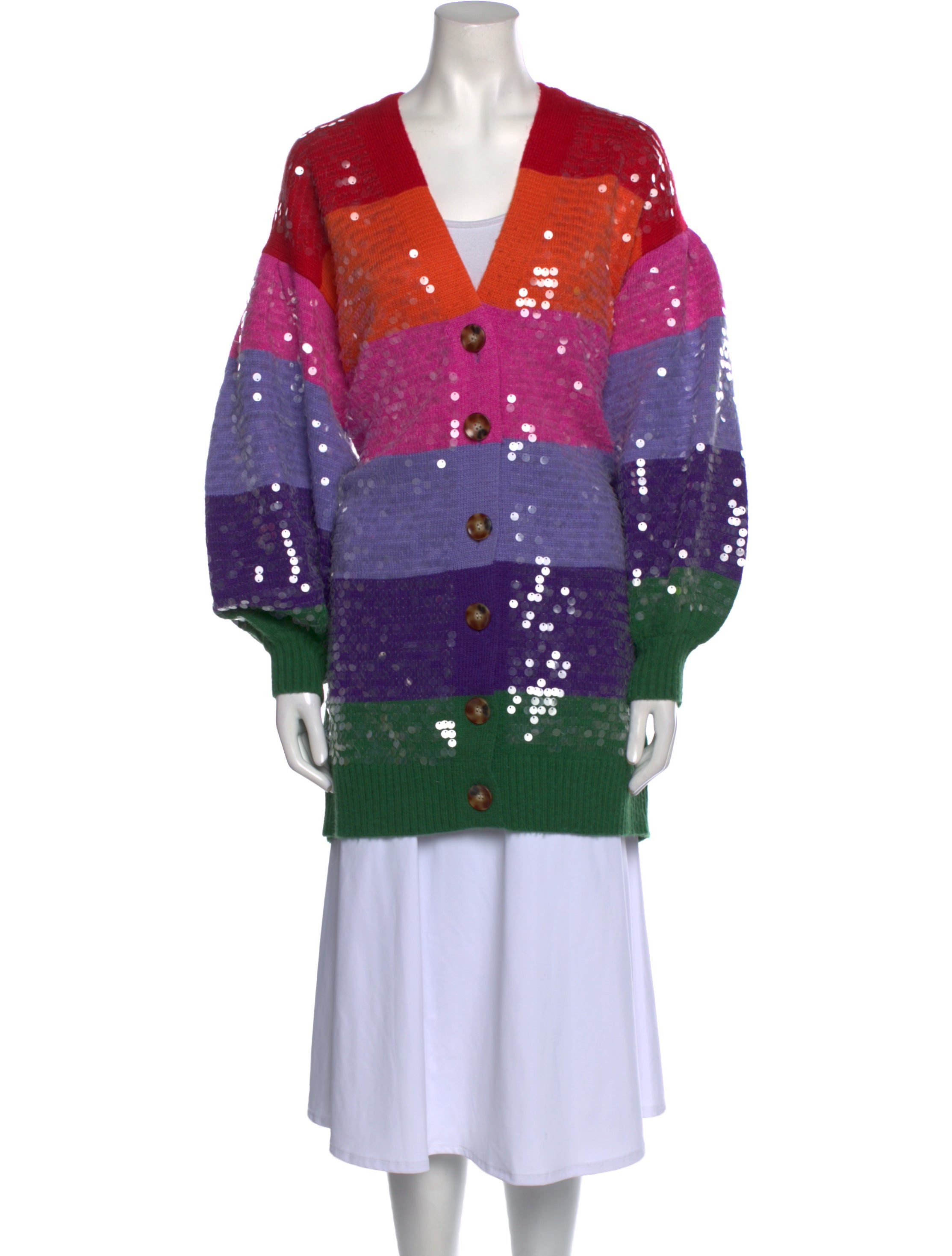 Farm Rio Striped V-Neck Sweater - Red Knitwear, Clothing - WFARM35593 ...