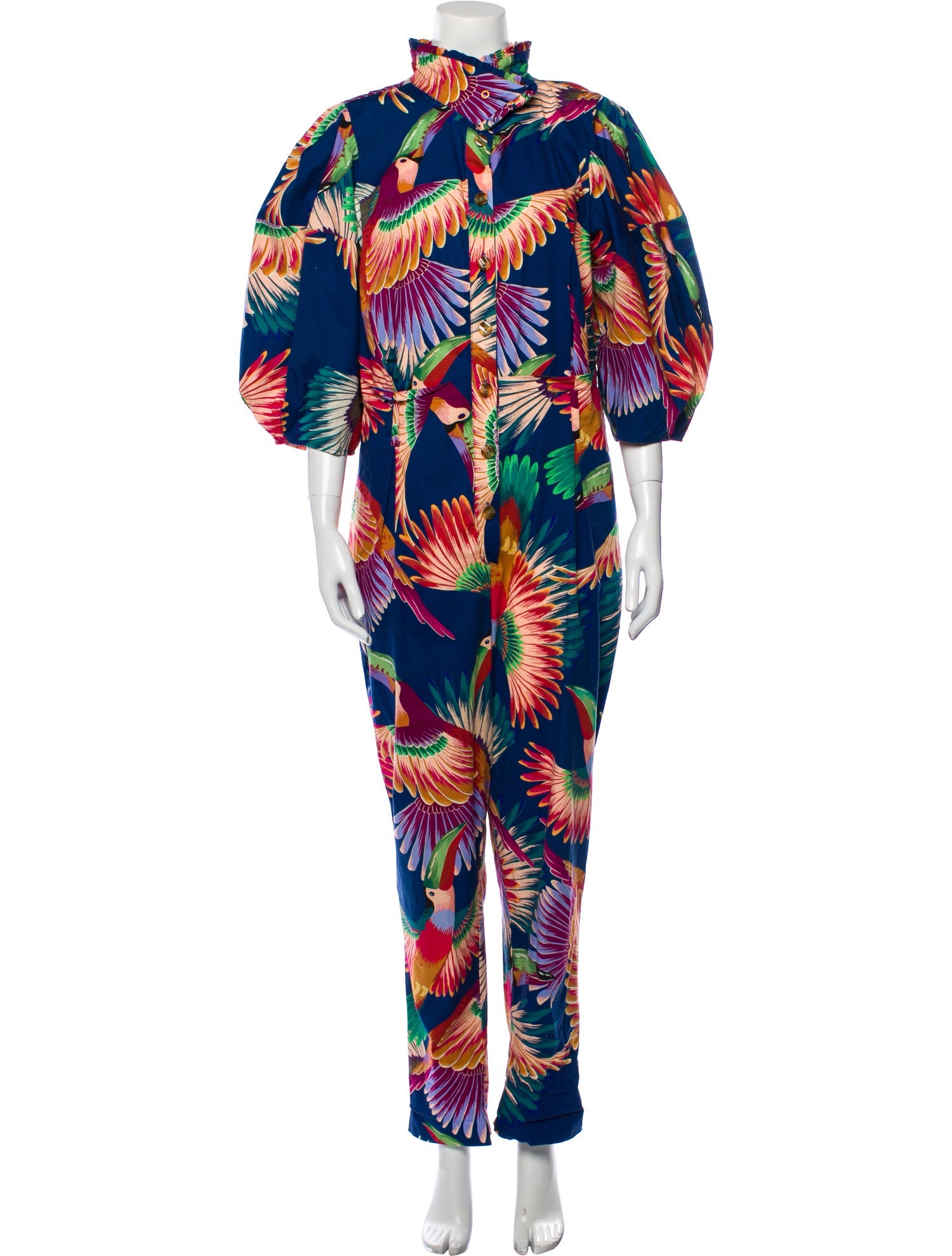 Farm Rio Printed Mock Neck Jumpsuit - Blue, 15.25" Rise Jumpsuits and ...