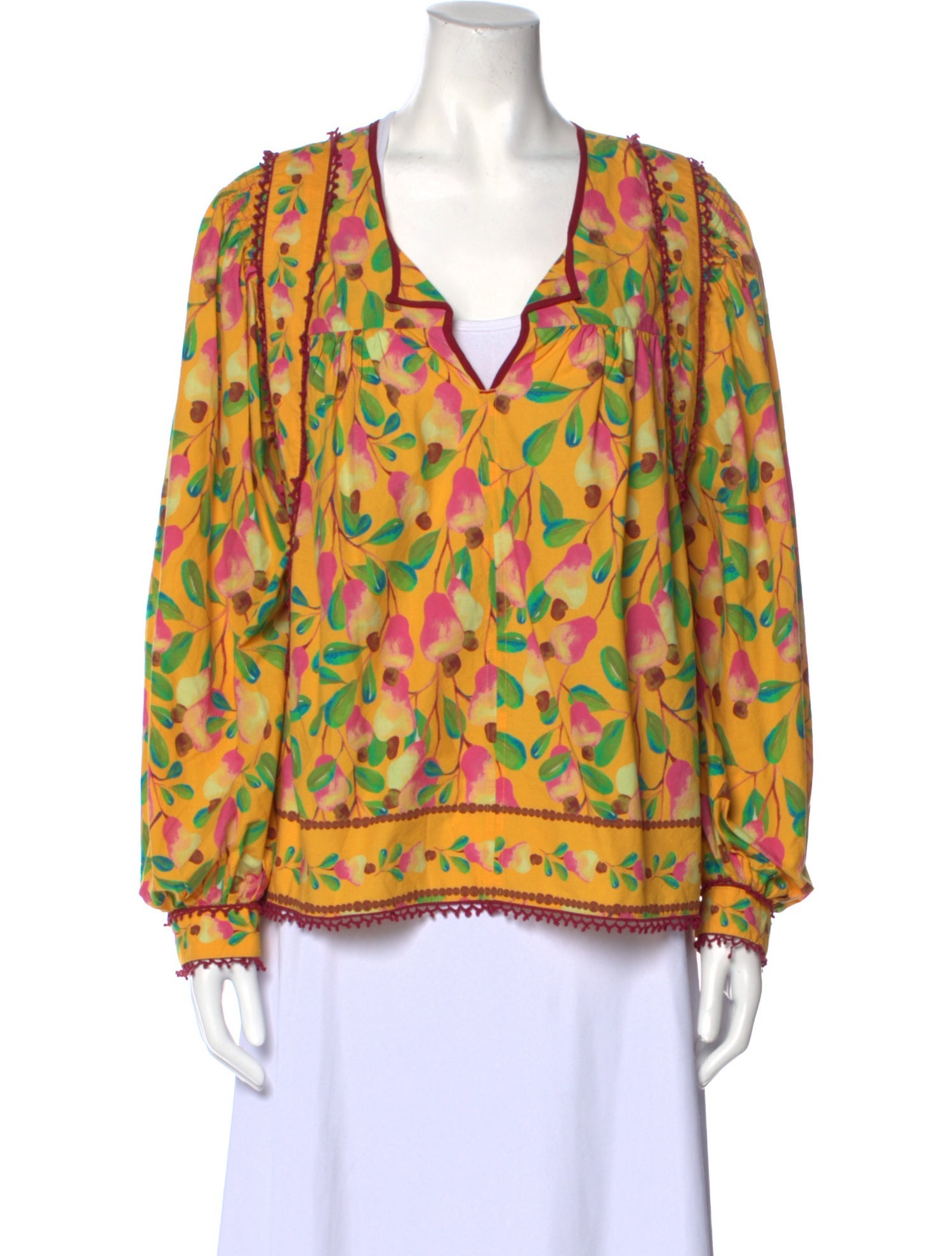 Farm Rio Printed V-Neck Blouse - Yellow Tops, Clothing - WFARM41034 ...