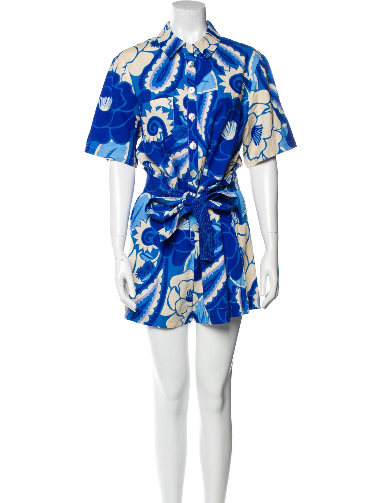 Farm Rio Printed Romper w/ Tags - Blue, 13.75" Rise Jumpsuits and ...