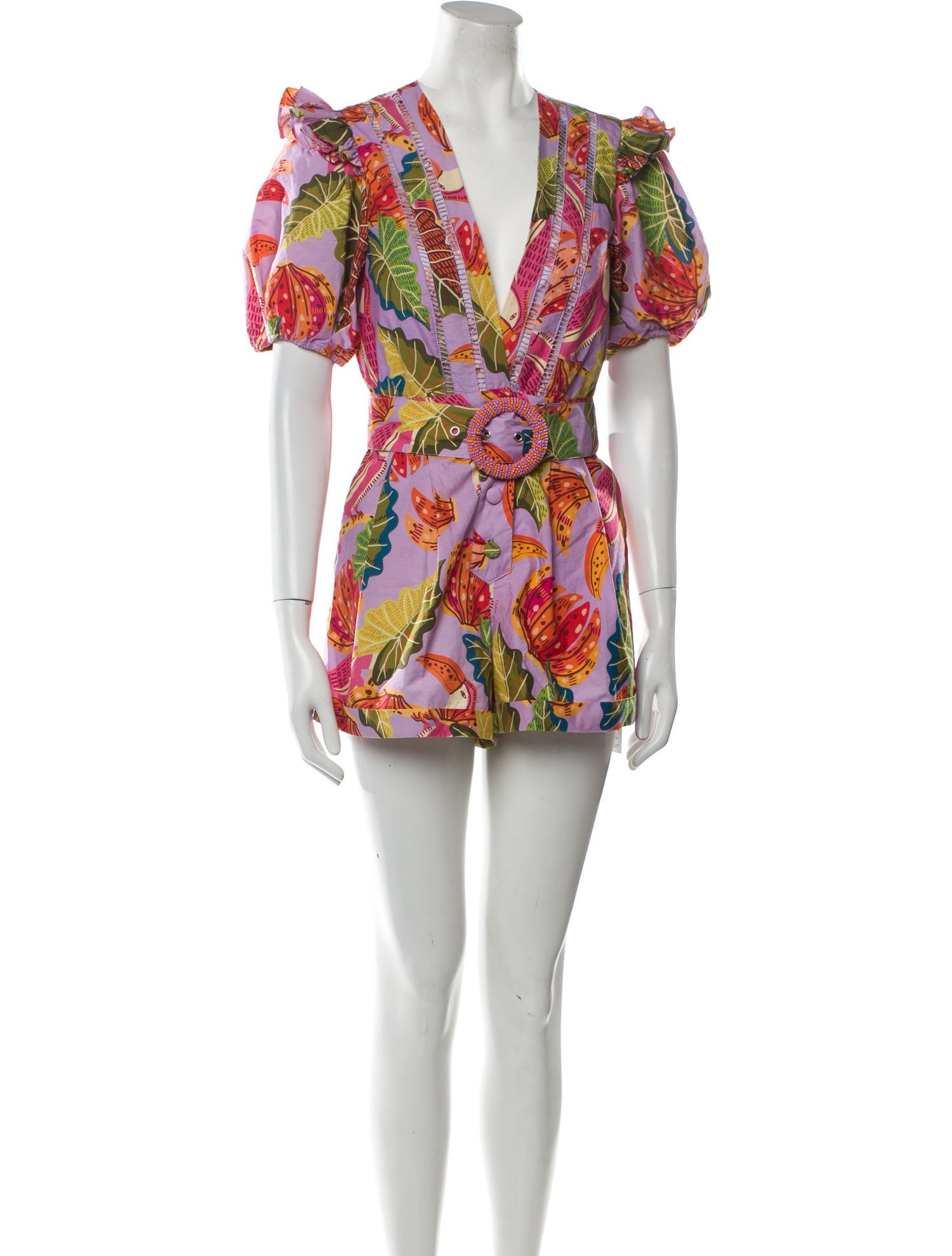 Farm Rio Printed V-Neck Romper - Purple, 29" Rise Jumpsuits and Rompers ...