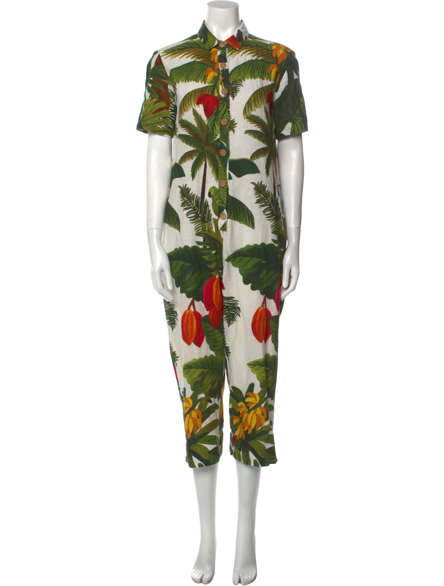 Farm Rio Printed Square Neckline Jumpsuit w/ Tags - Green, 12.25" Rise ...