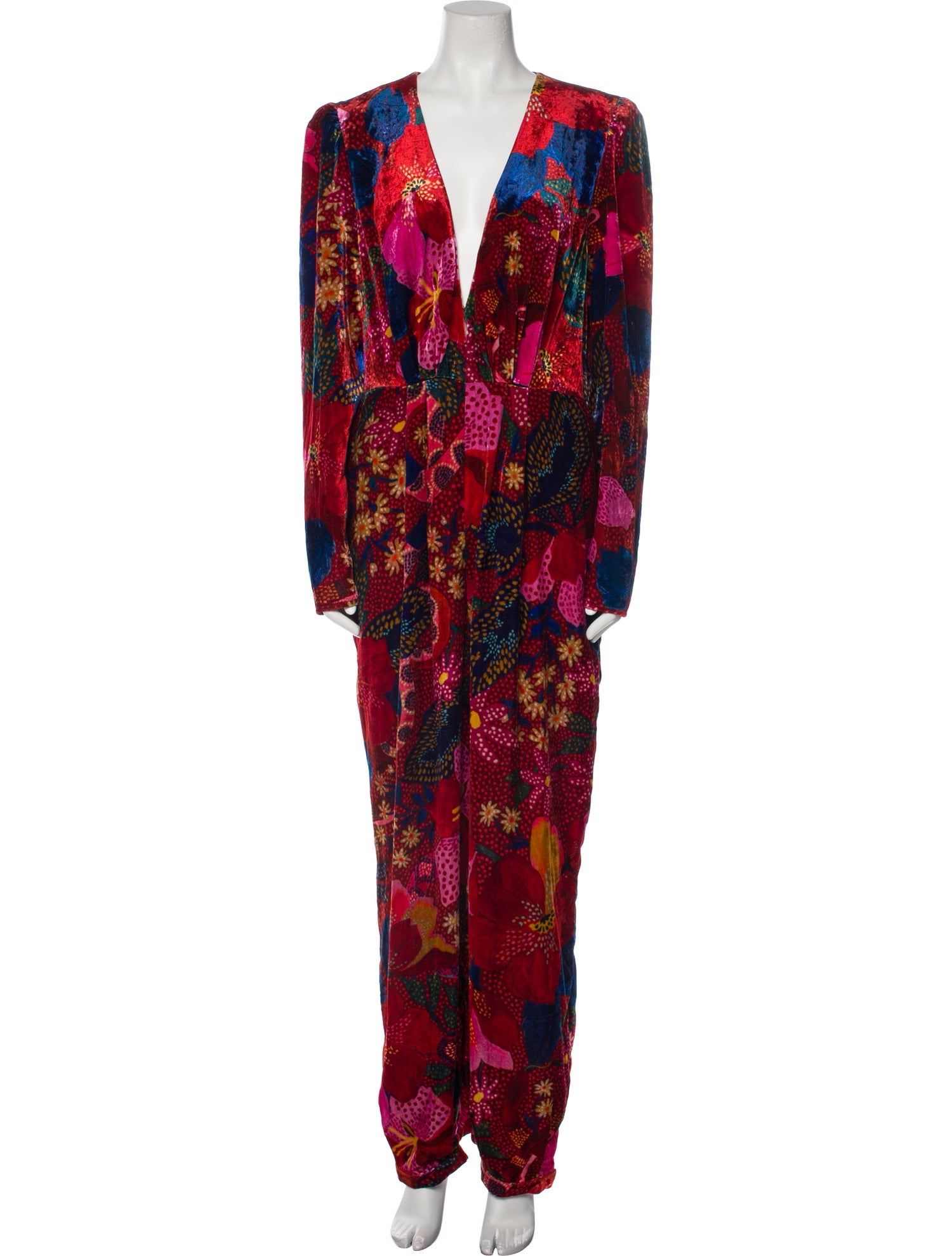 Farm Rio Floral Print V-Neck Jumpsuit - Red, 15.75" Rise Jumpsuits and ...