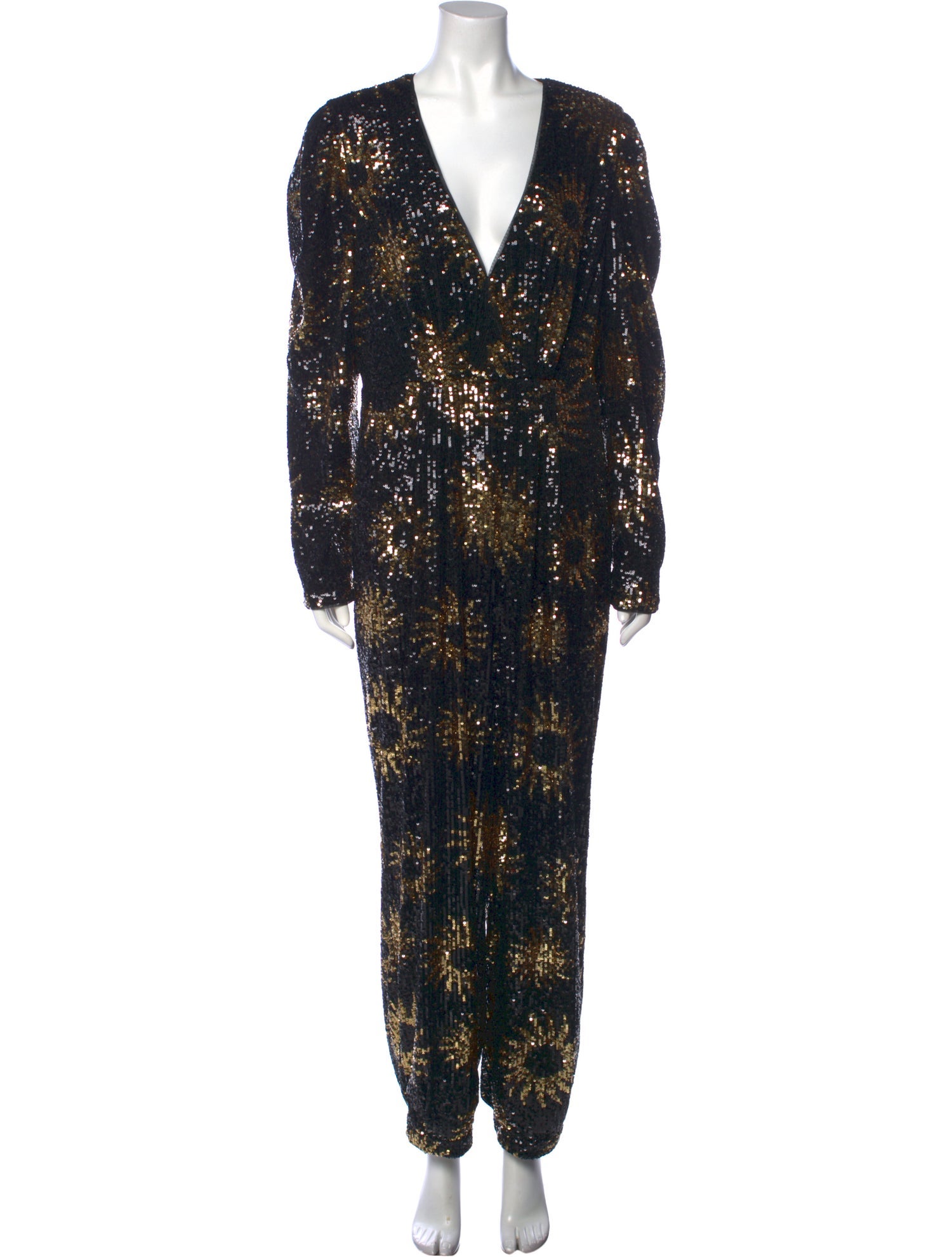 Farm Rio Printed V-Neck Jumpsuit - Black, 17" Rise Jumpsuits and ...