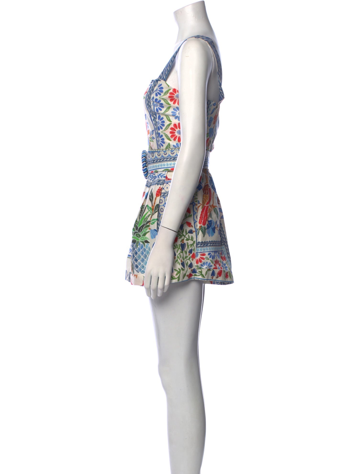 Farm Rio Printed Square Neckline Romper - Blue, 13" Rise Jumpsuits and ...