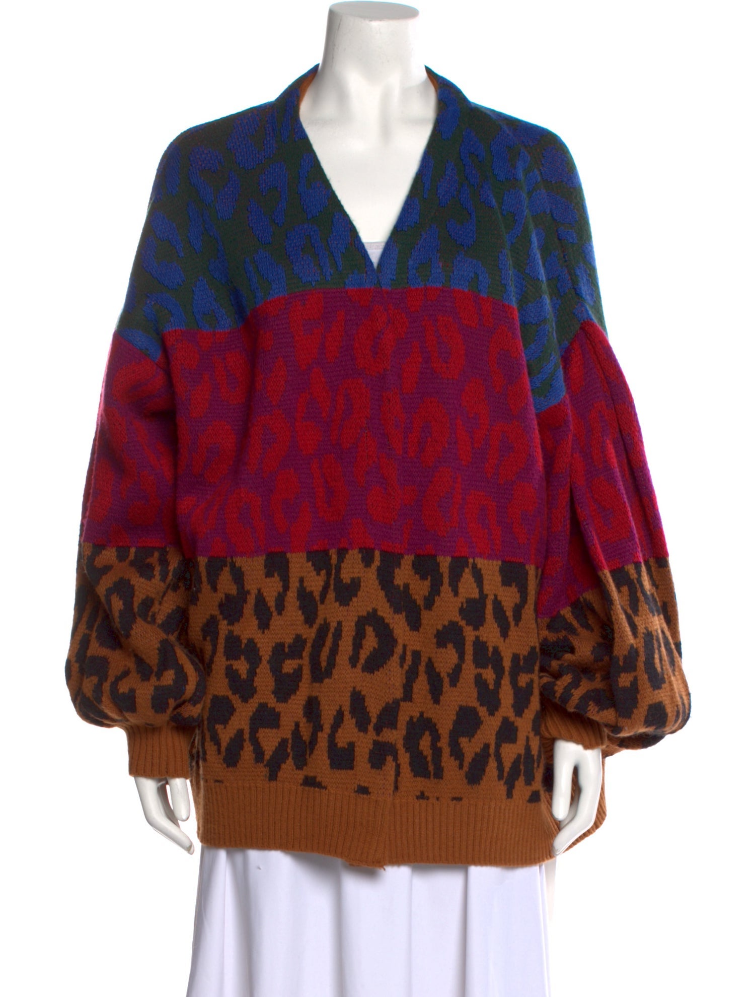 Farm Rio Animal Print V-Neck Sweater - Blue Knitwear, Clothing ...