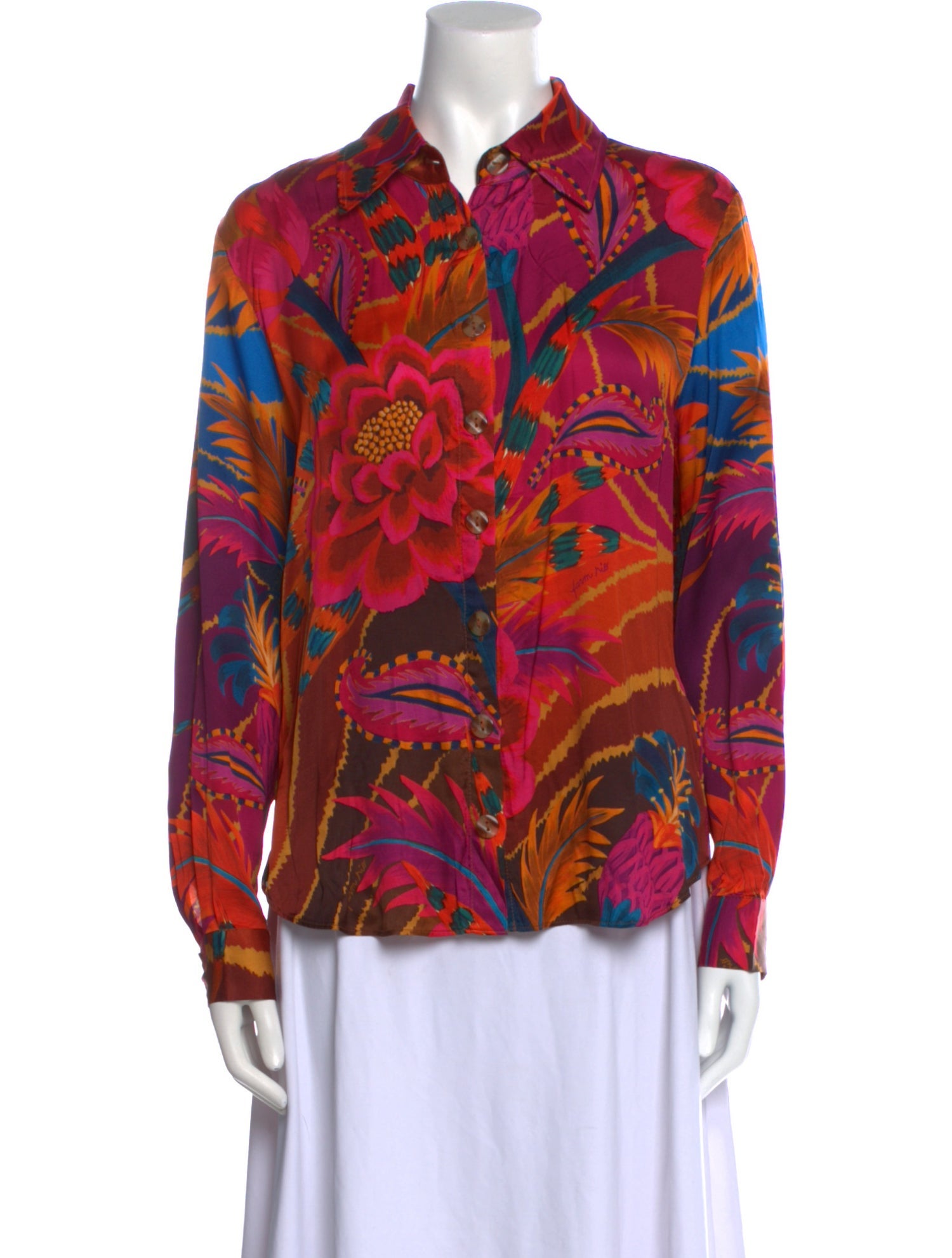 Farm Rio Printed Long Sleeve Button-Up Top w/ Tags - Blue Tops ...