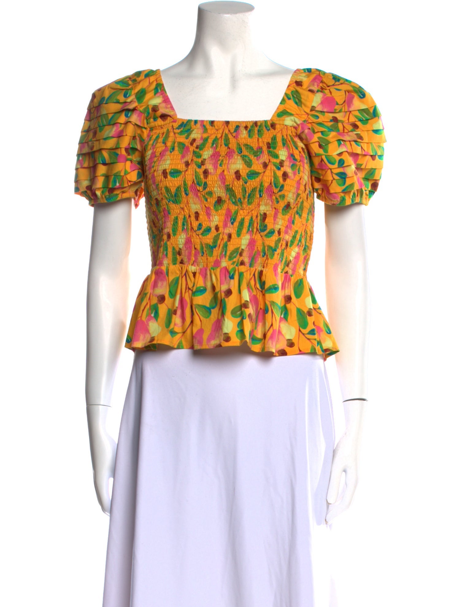 Farm Rio Floral Print Square Neckline Crop Top - Yellow Tops, Clothing ...