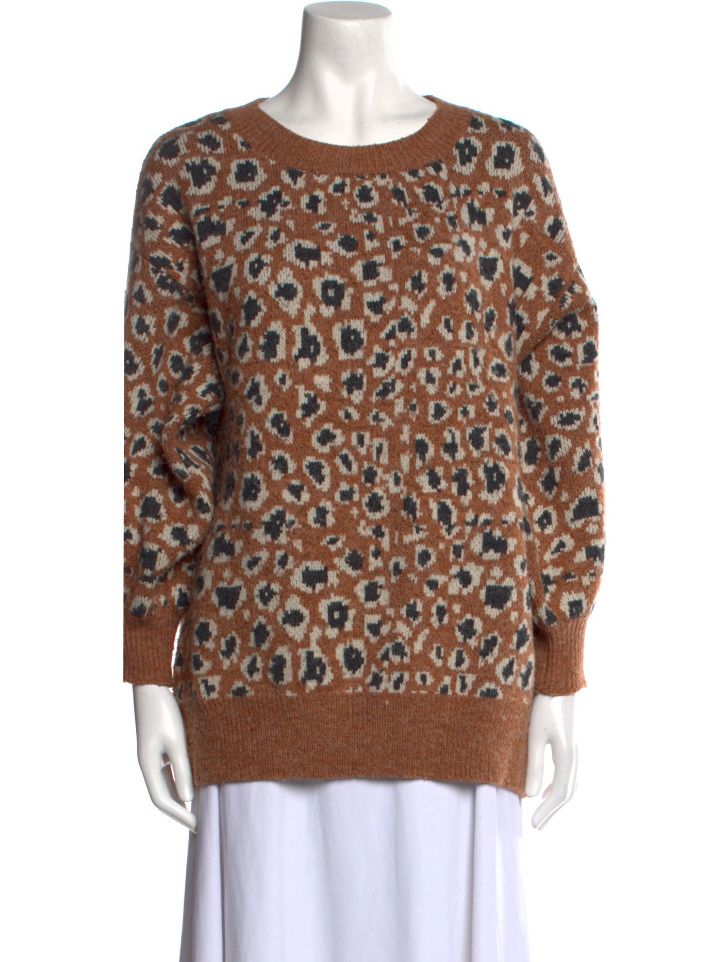 Farm Rio Animal Print Crew Neck Sweater - Brown Knitwear, Clothing ...