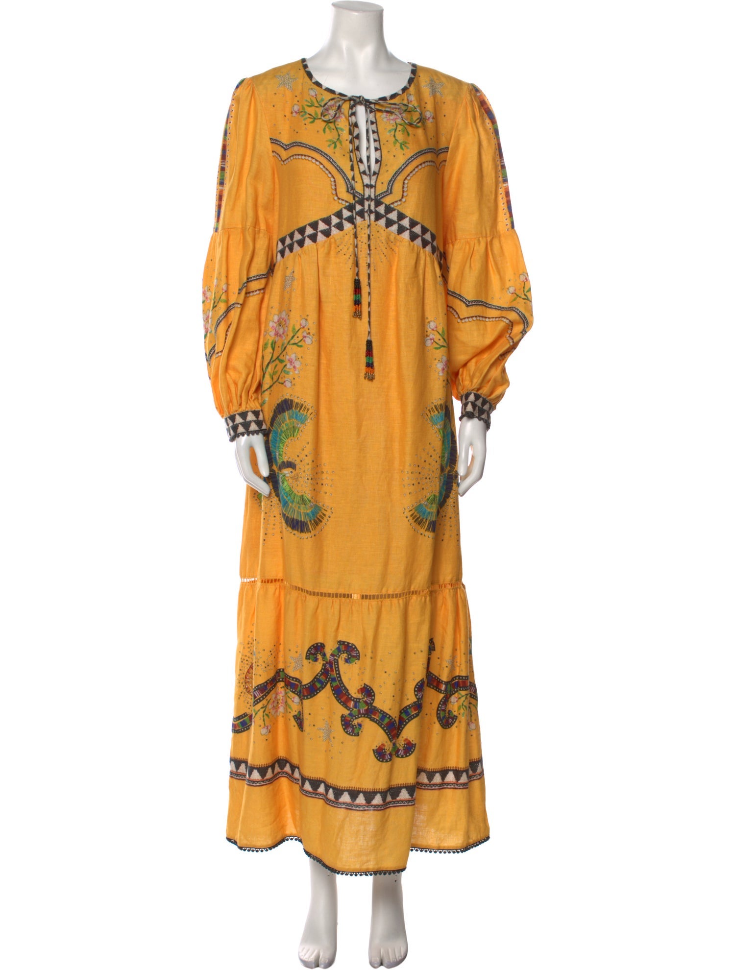 Farm Rio Printed Long Dress - Yellow Dresses, Clothing - WFARM47206 ...