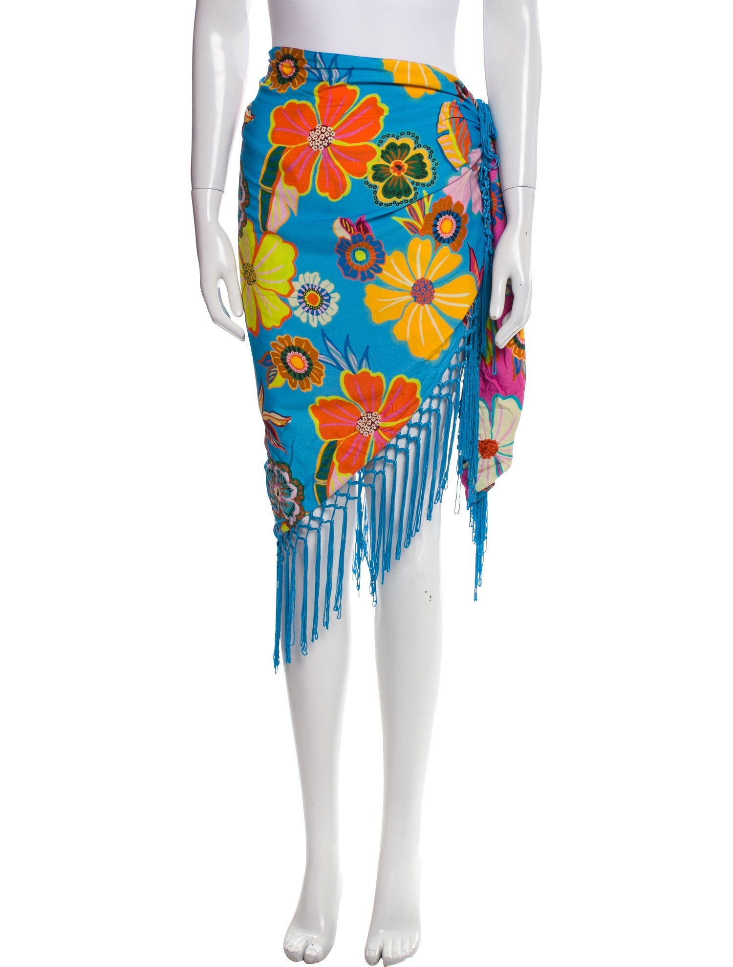 Farm Rio Floral Print Fringe Trim Accent Cover-Up w/ Tags - Blue ...