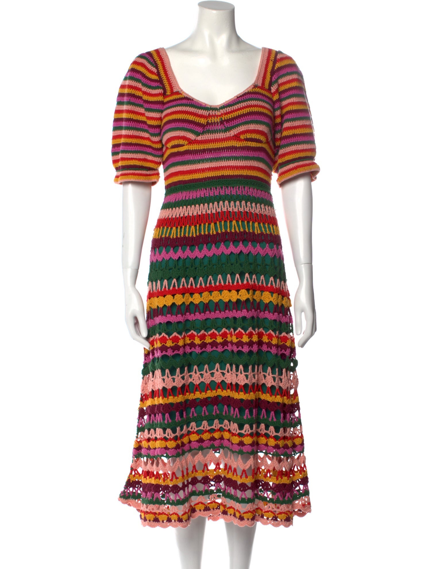 Farm Rio Striped Long Dress - Green Dresses, Clothing - WFARM47534 ...