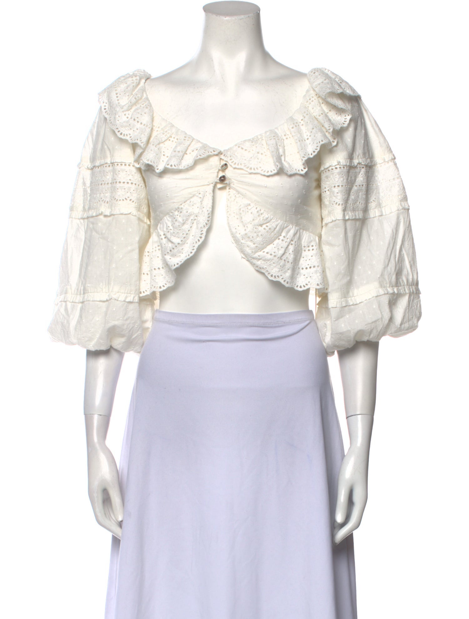 Farm Rio Scoop Neck Three-Quarter Sleeve Crop Top - White Tops ...