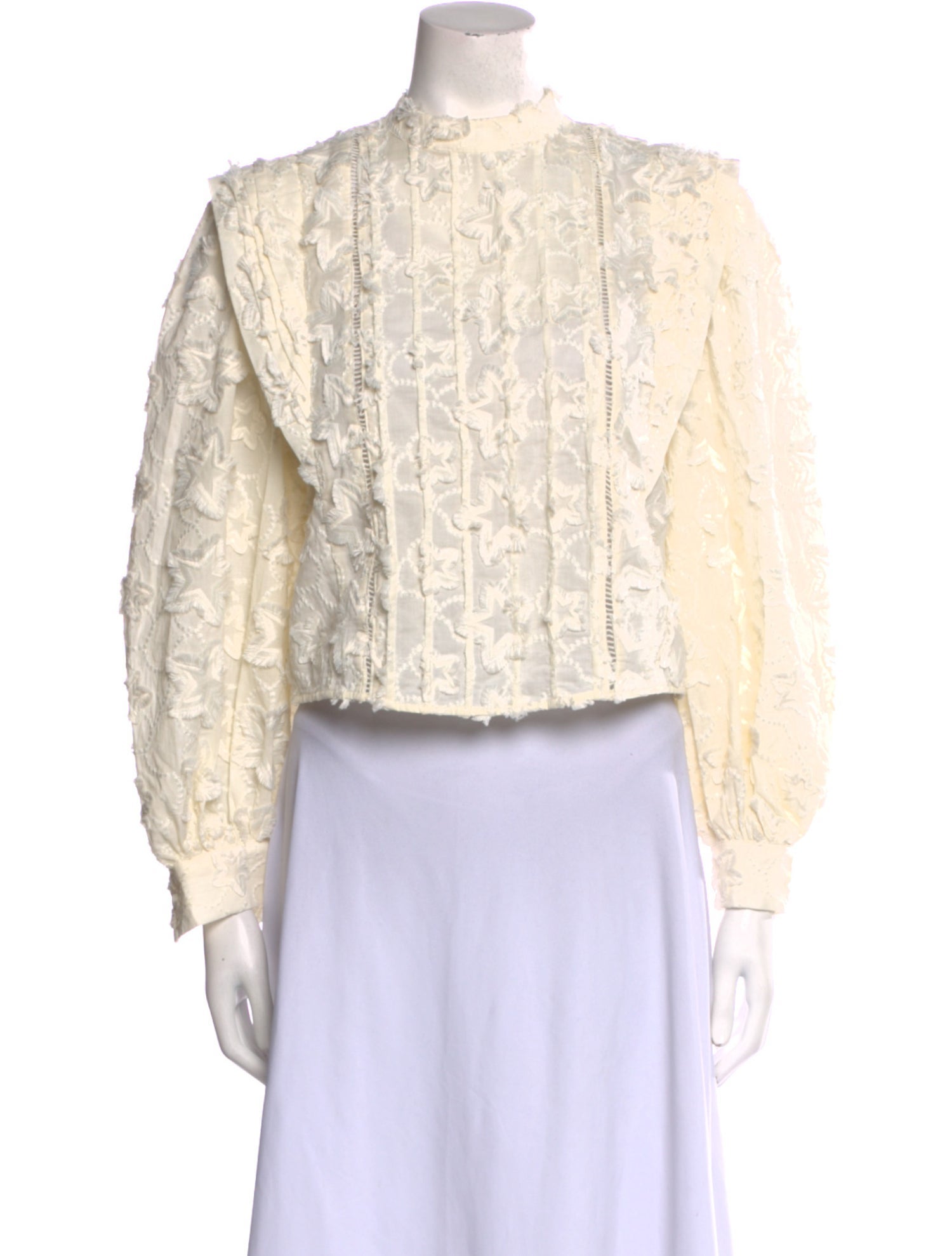 Farm Rio Lace Pattern Mock Neck Crop Top - Neutrals Tops, Clothing ...
