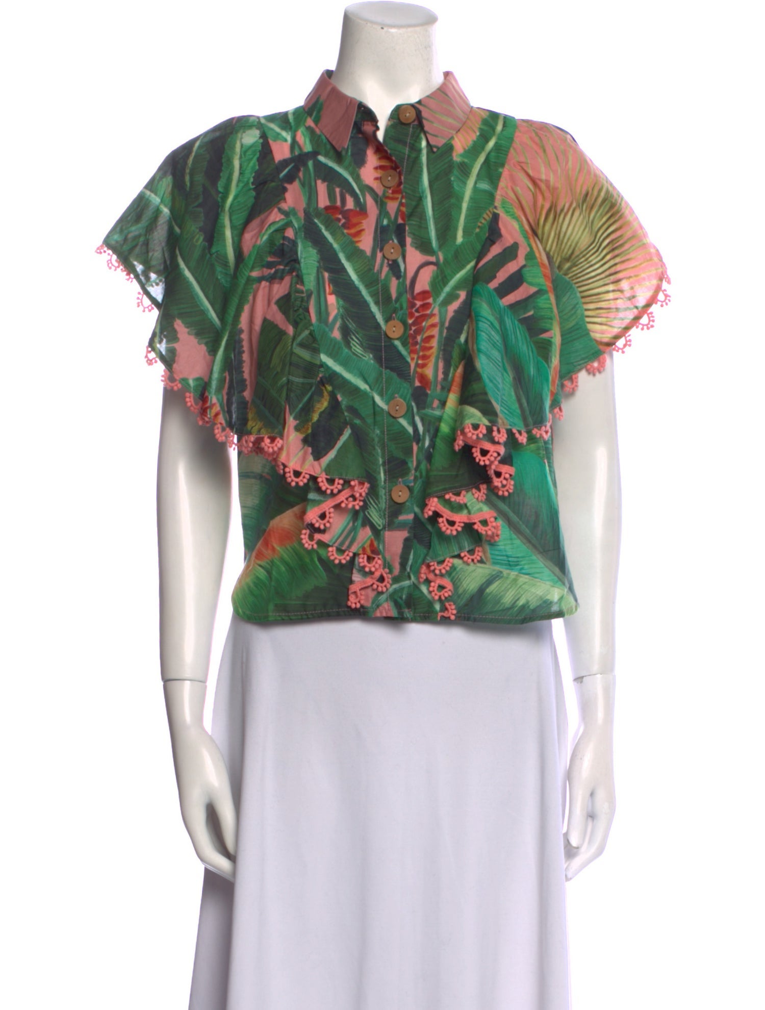 Farm Rio Printed Short Sleeve Button-Up Top w/ Tags - Green Tops ...