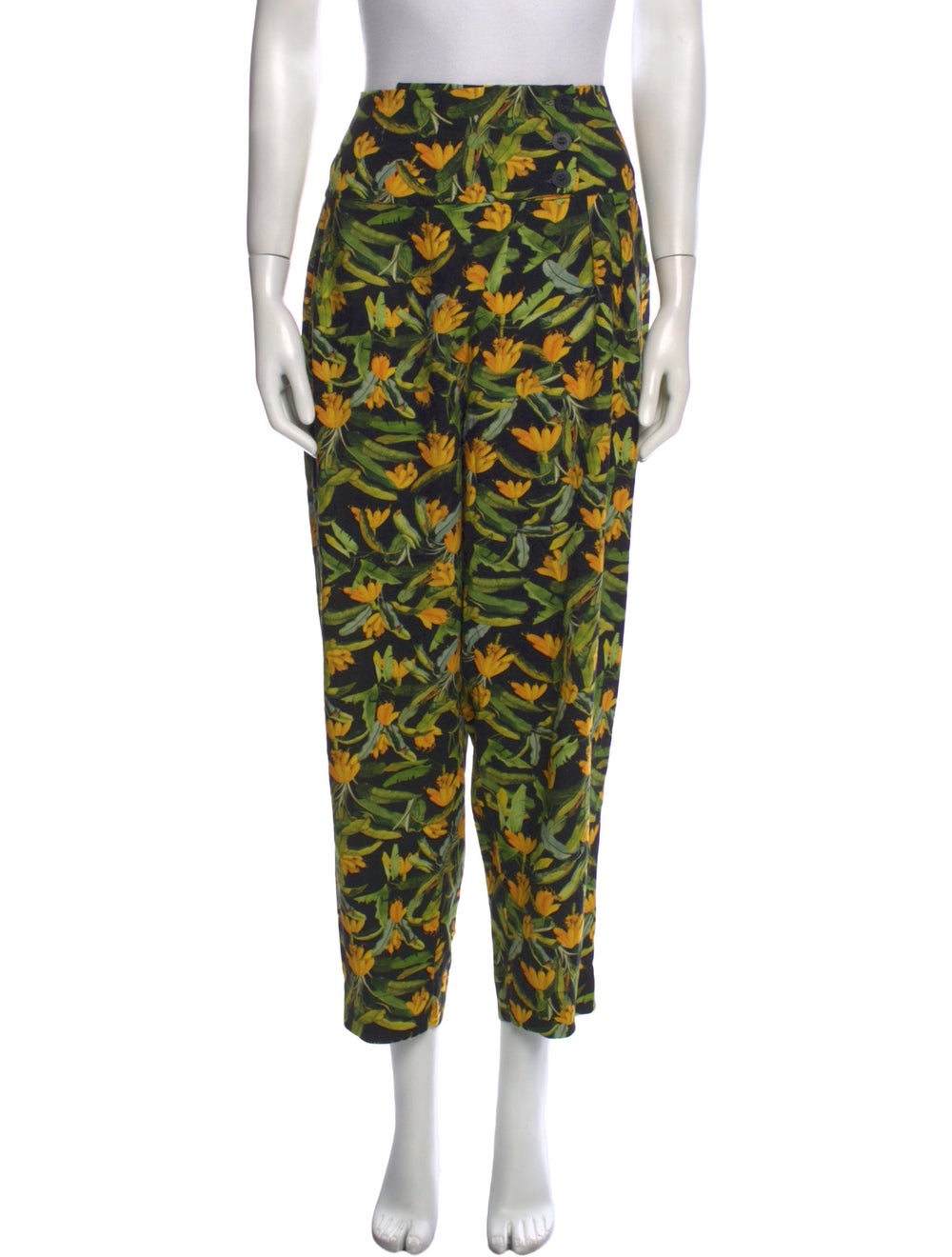 Farm Rio Straight Leg Pants Black Floral Print Croppe… - Gem