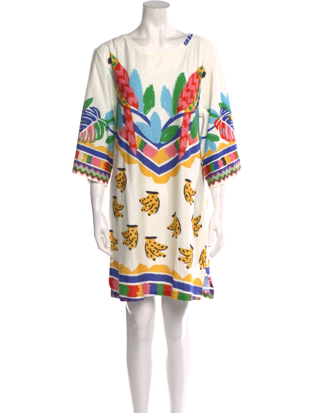 Farm Rio Shift Dress Neutrals Printed Three-Quarter S… - Gem