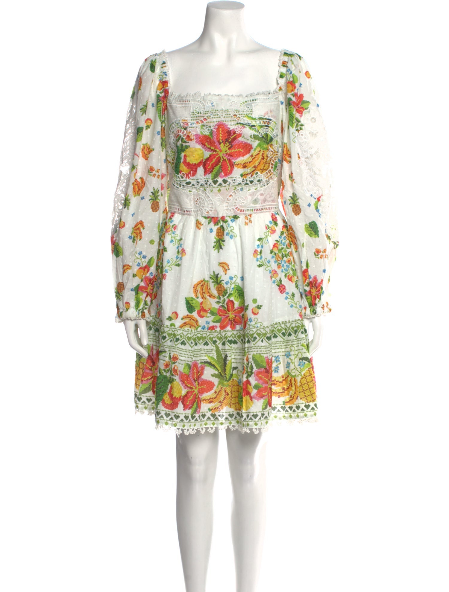 Farm Rio Floral Print Knee-Length Dress - White Dresses, Clothing ...