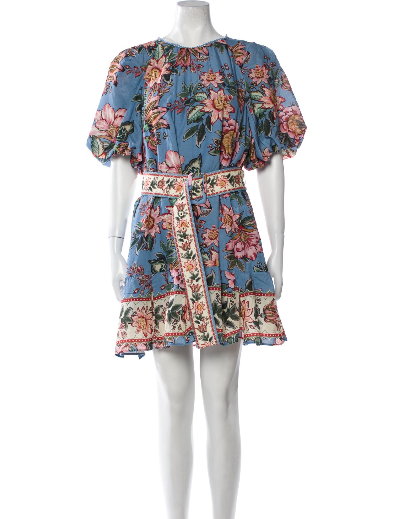 Farm Rio Floral Print Mini Dress - Blue Dresses, Clothing - WFARM52229 ...