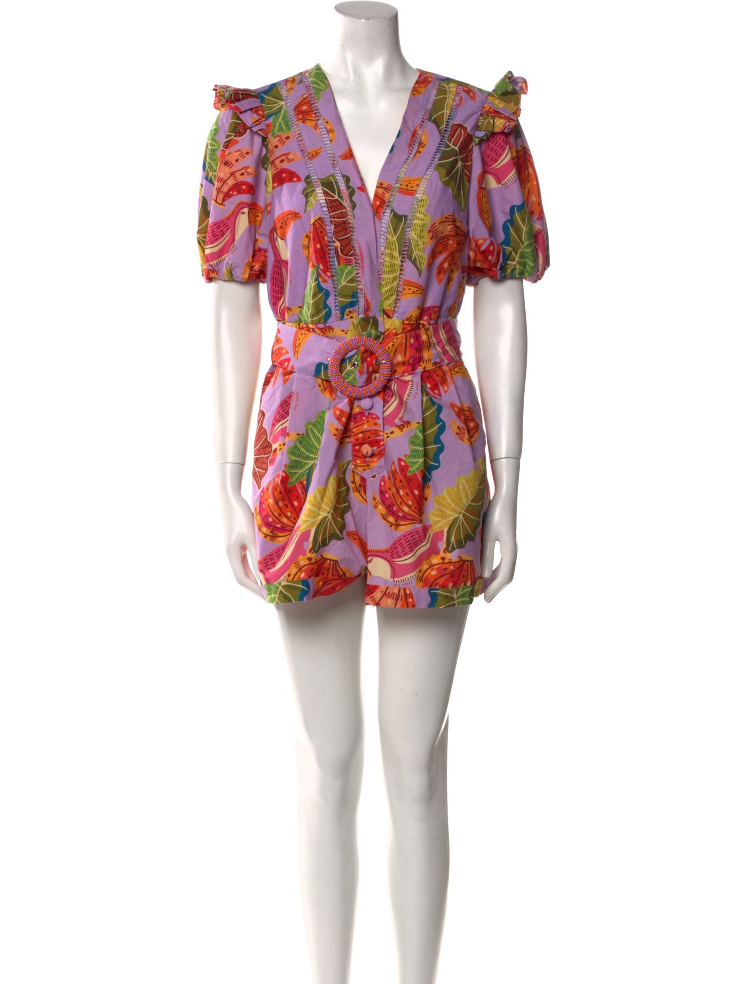 Farm Rio Printed V-Neck Romper - Purple, 12.5" Rise Jumpsuits and ...