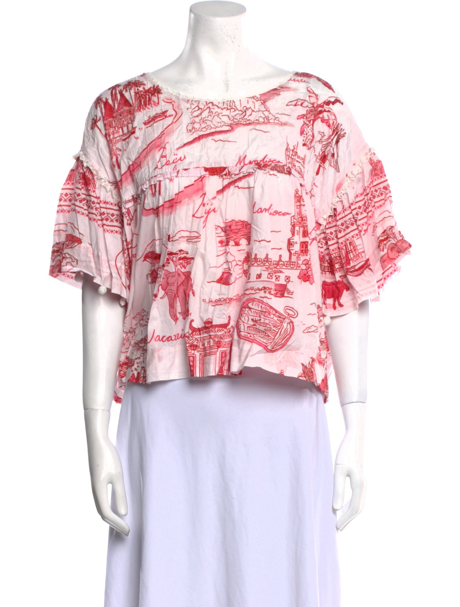 Farm Rio Printed Scoop Neck Crop Top - White Tops, Clothing ...