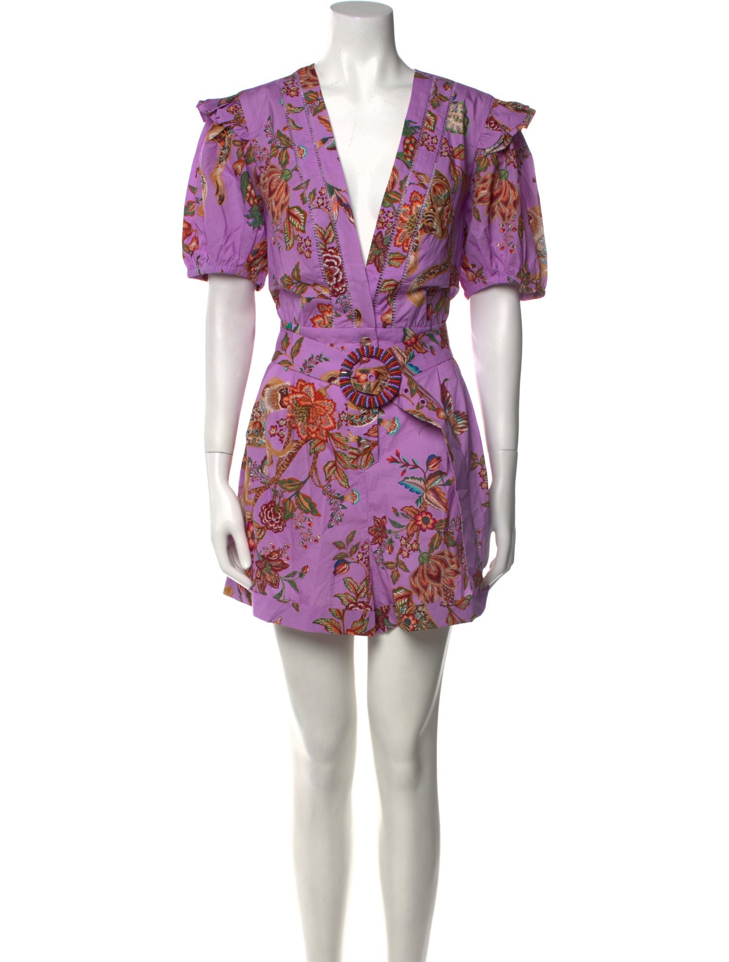Farm Rio Floral Print V-Neck Romper w/ Tags - Purple, 13" Rise ...