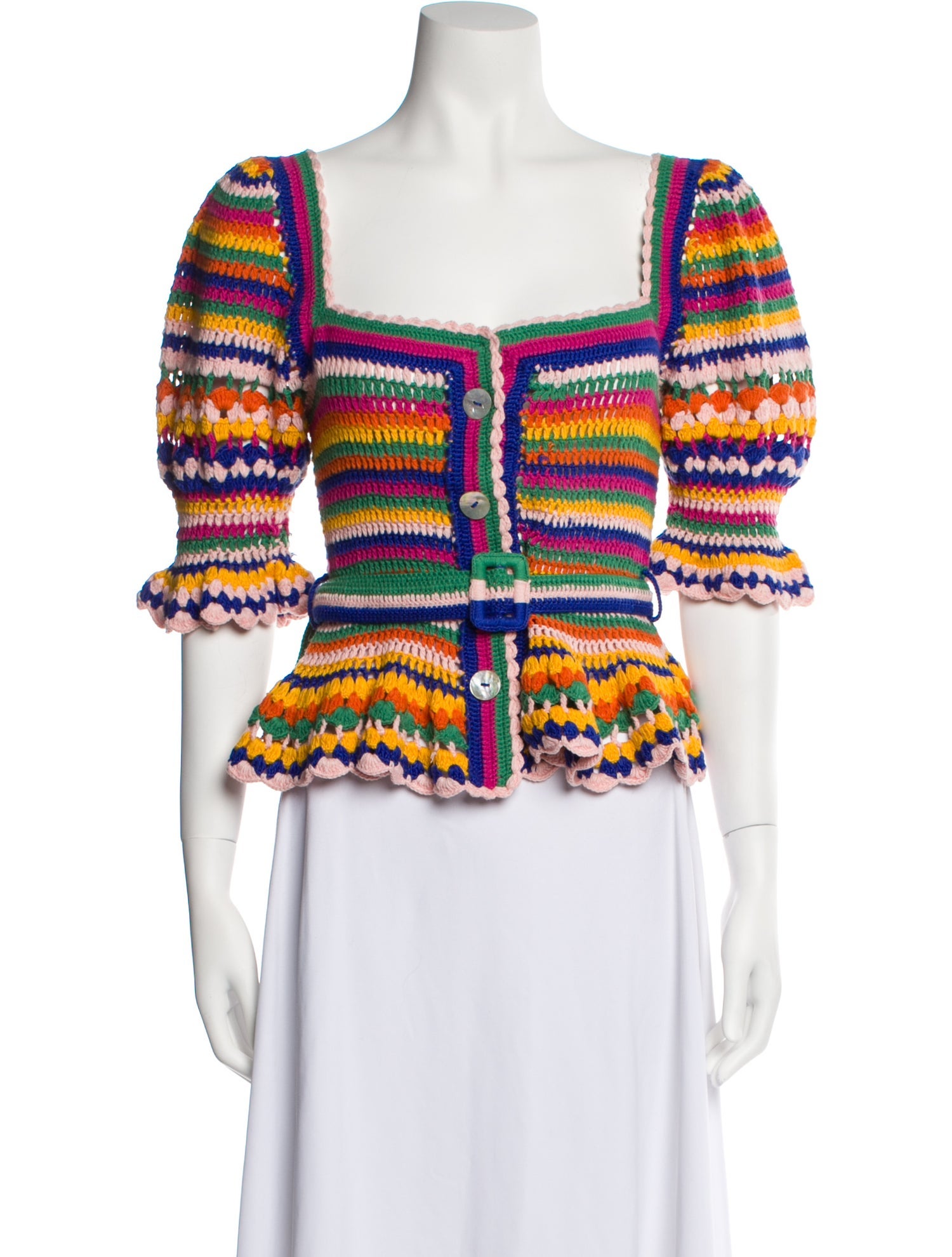 Farm Rio Striped Square Neckline Sweater - Pink Knitwear, Clothing ...