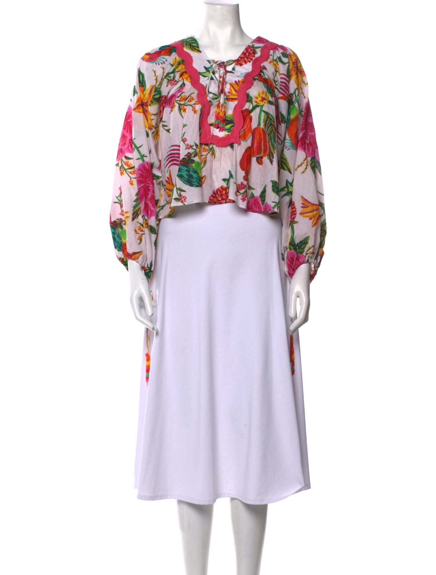 Farm Rio Floral Print V-Neck Blouse - Pink Tops, Clothing - WFARM56979 ...