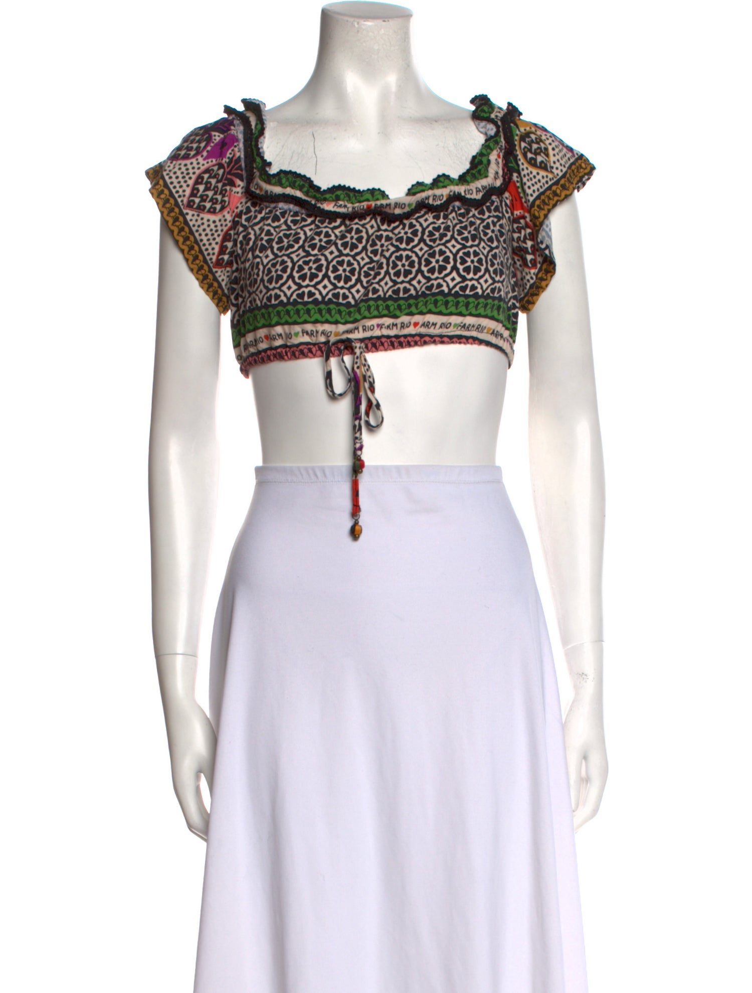 Farm Rio Printed Square Neckline Crop Top - Green Tops, Clothing ...