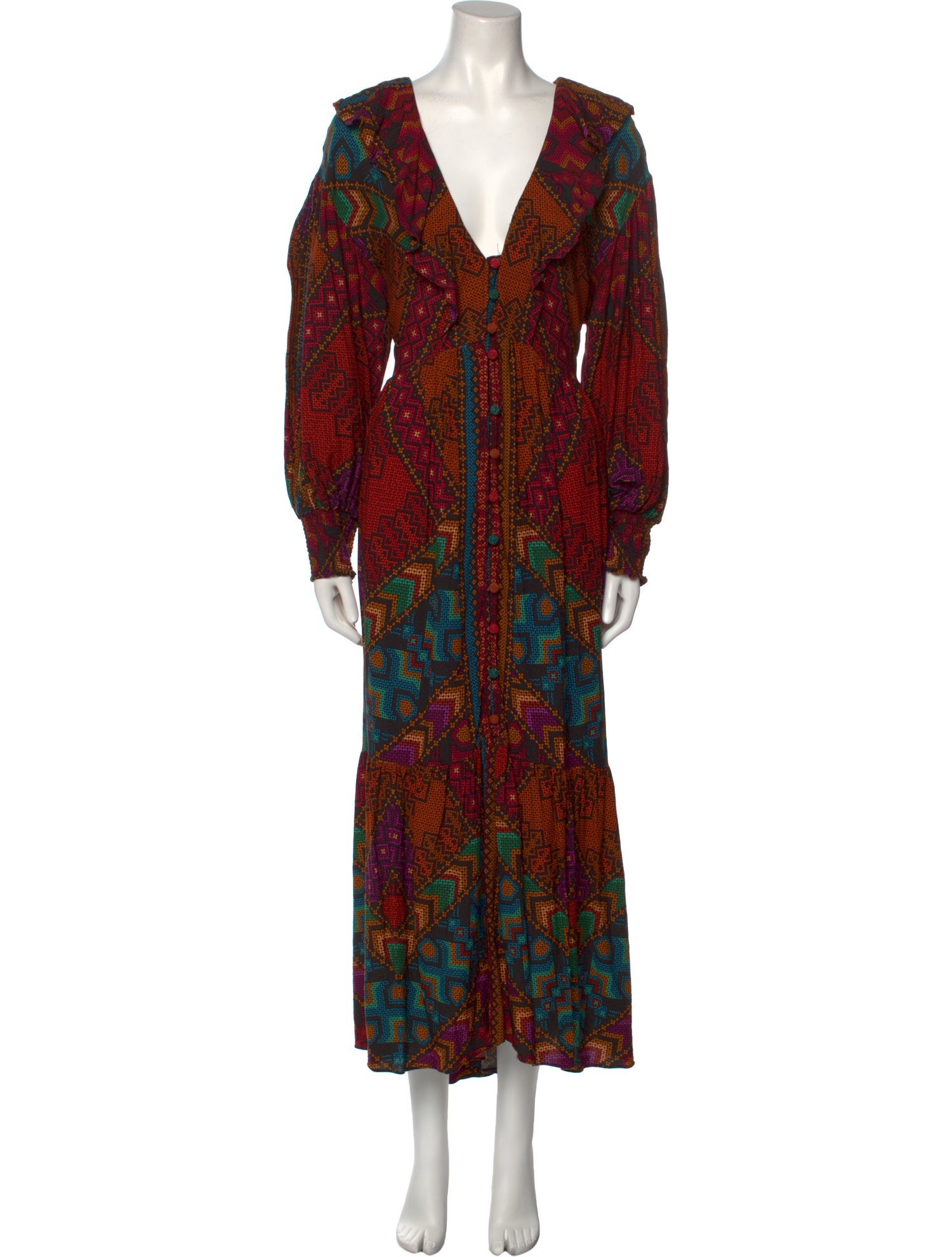 Farm Rio Printed Long Dress - Red Dresses, Clothing - WFARM59534 | The ...
