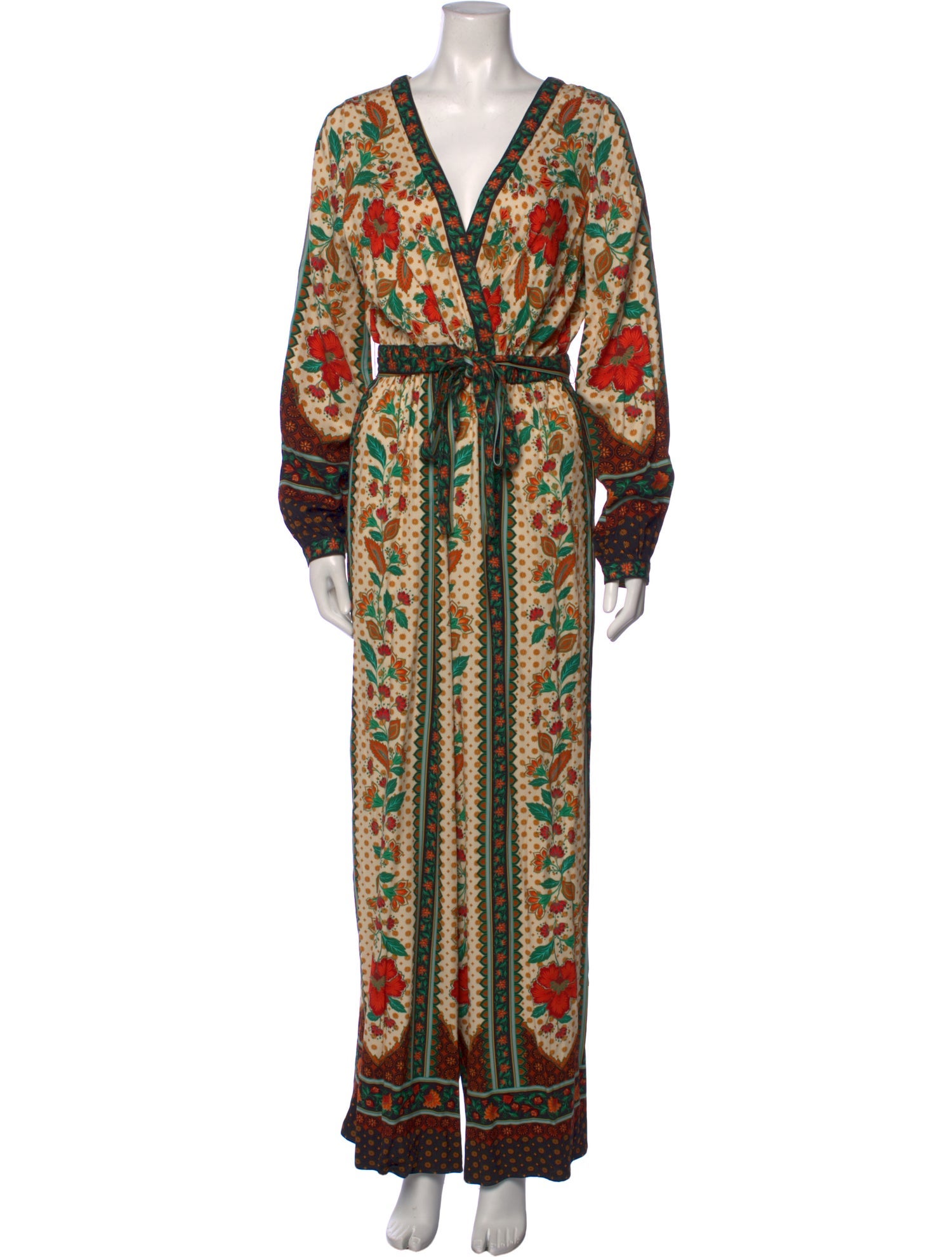 Farm Rio Floral Print V-Neck Jumpsuit w/ Tags - Neutrals, 17" Rise ...